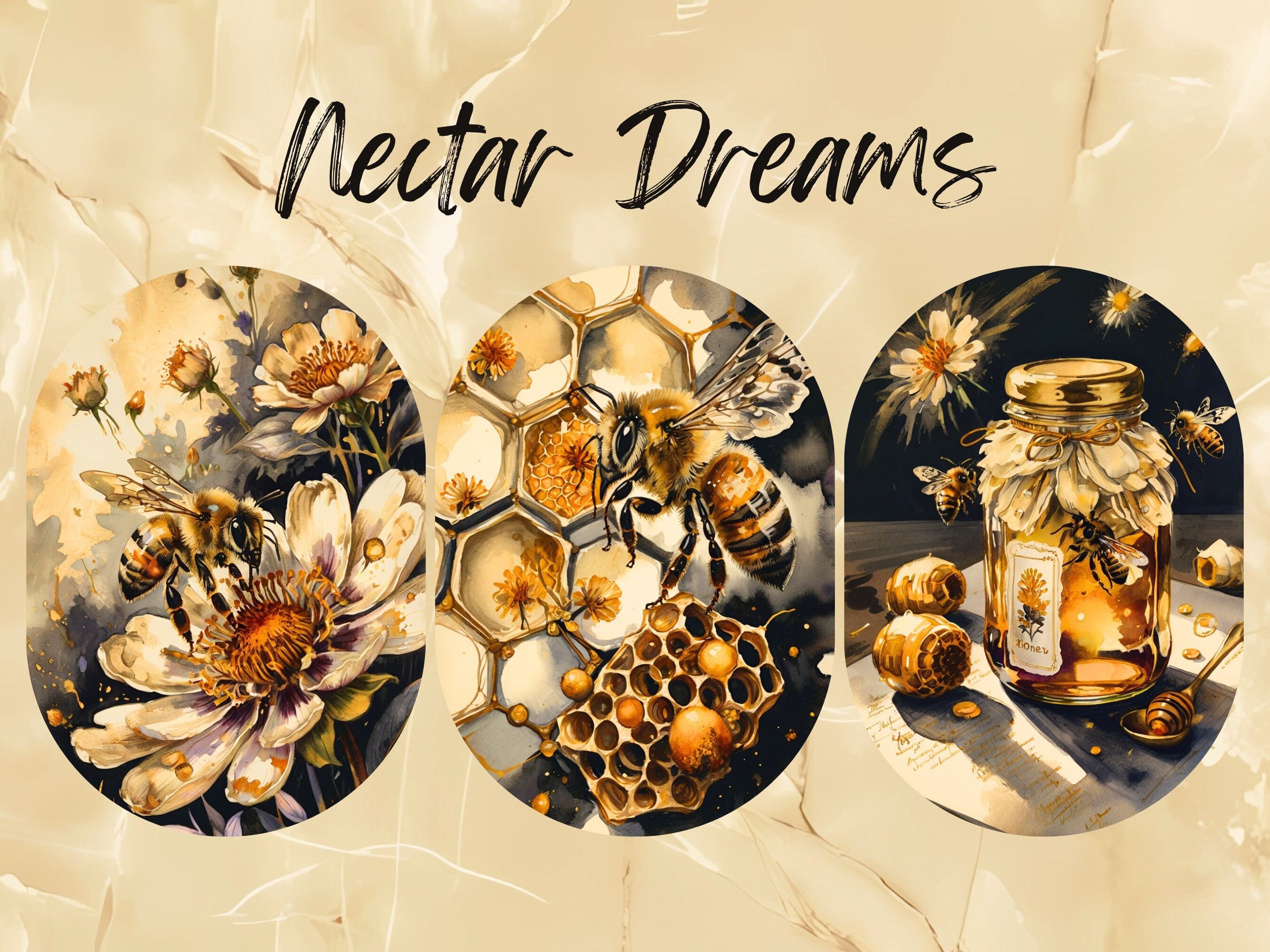 Bees & Honey Digital Collage Kit: Nature Scrapbook Ephemera (printable ...