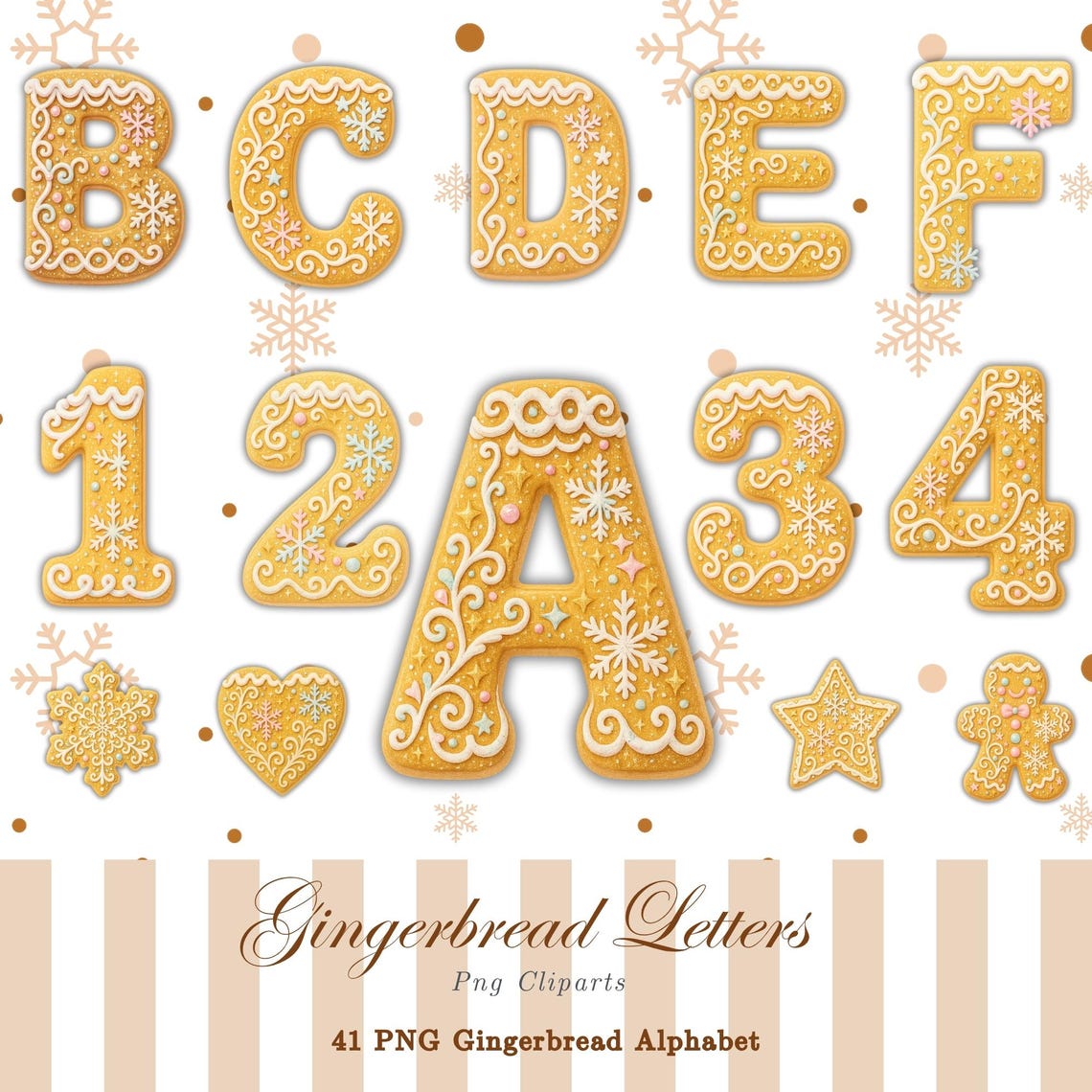 Gingerbread Alphabet Clipart, Christmas Cookie Letters (PNG) - Etsy