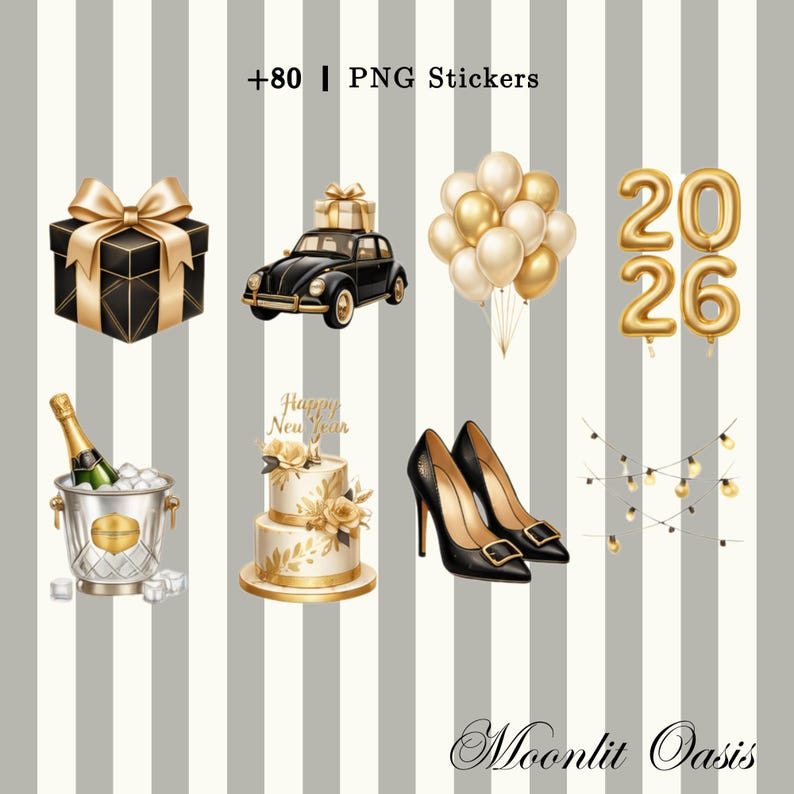 2026 New Year’s Eve Sticker Sheets Kit | NYE Stickers PNG | Black ...