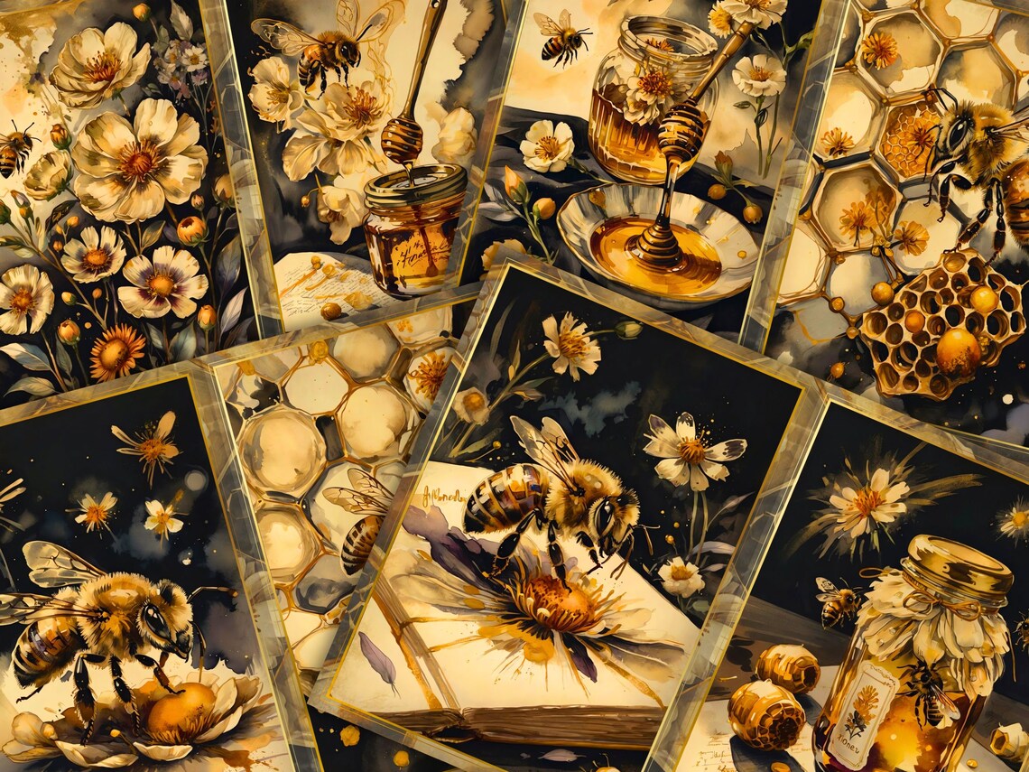 Bees & Honey Digital Collage Kit: Nature Scrapbook Ephemera (printable ...