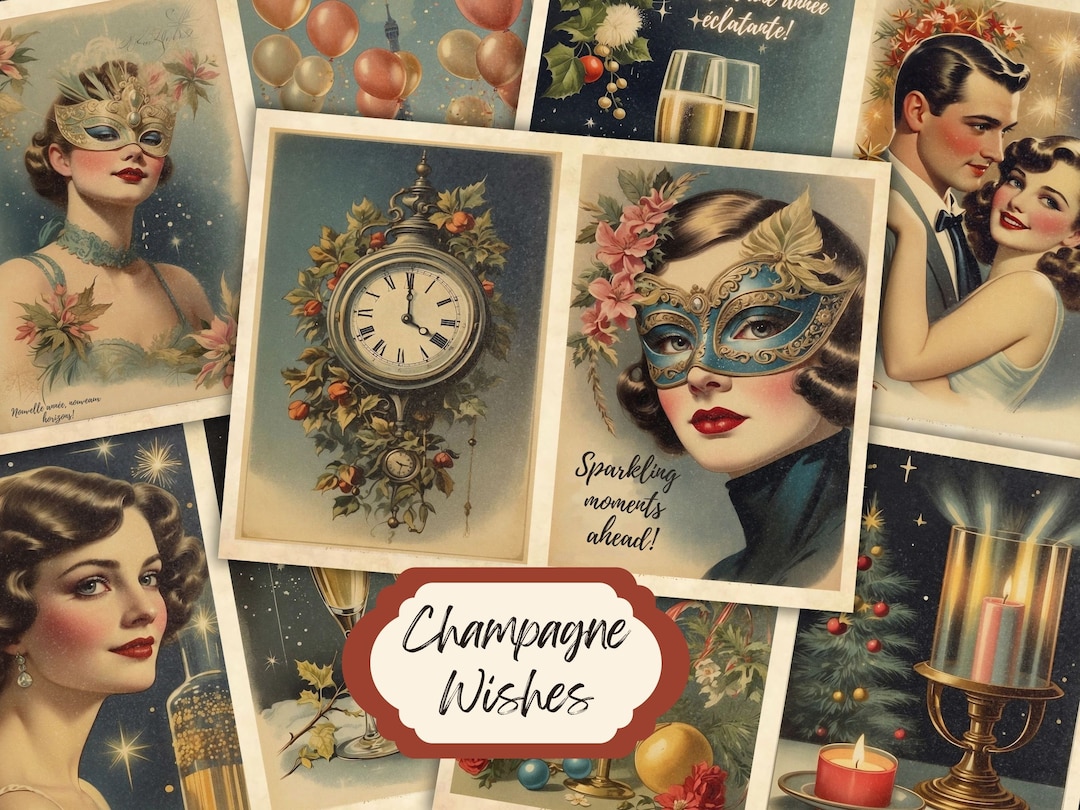 Vintage New Year's Junk Journal Pages: Celebratory Collage Printables ...