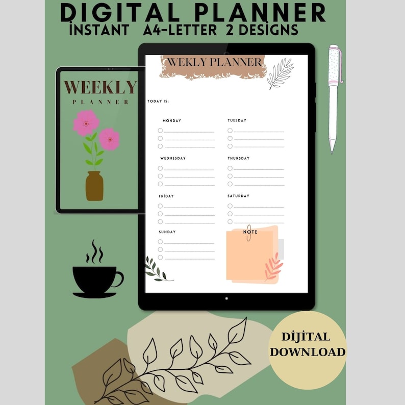 Dijital Weekly Planner Printable to Do List Weekly Note Dijital ...