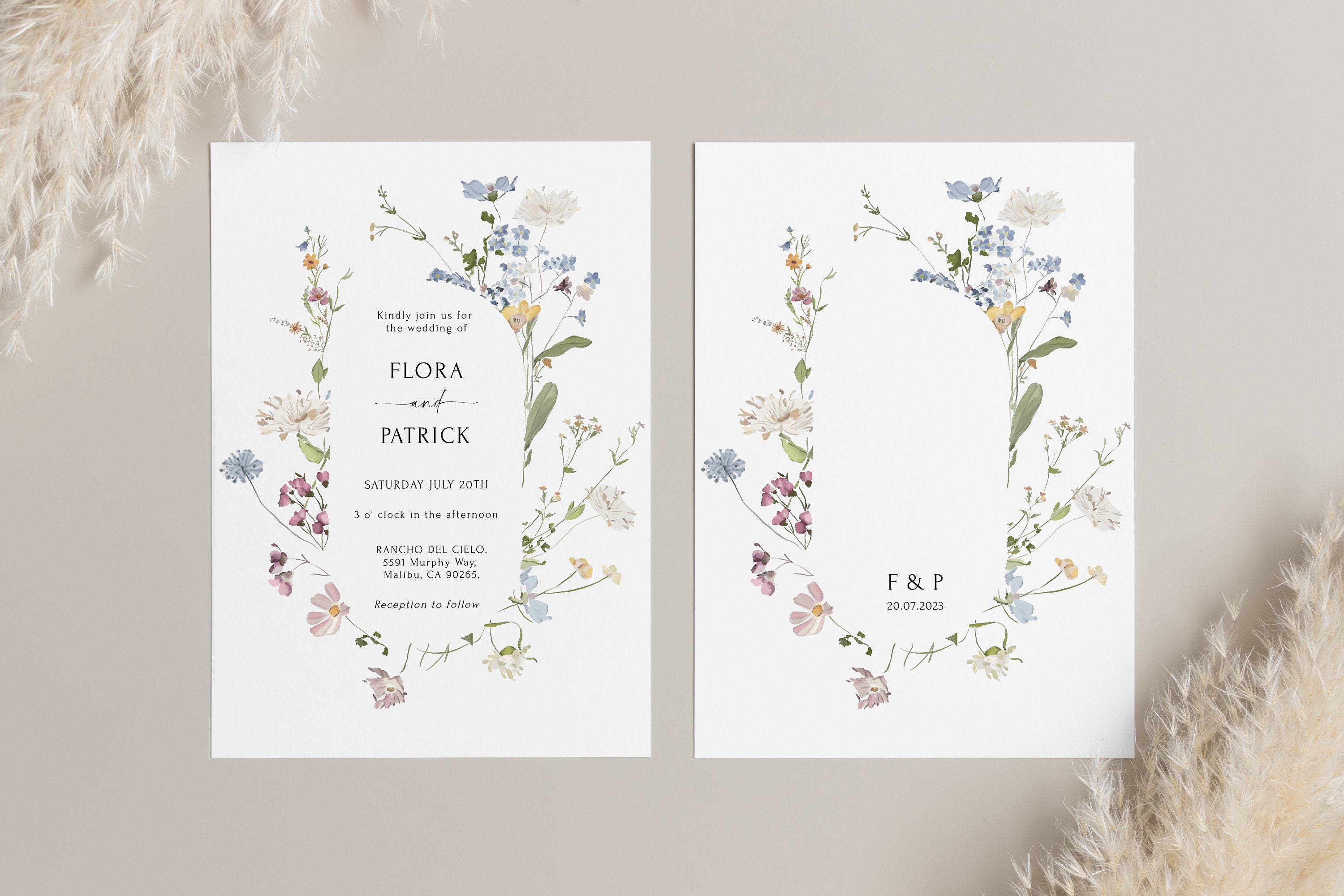 Wildflower Wedding Invitation Template, Printable Wedding Invitation ...