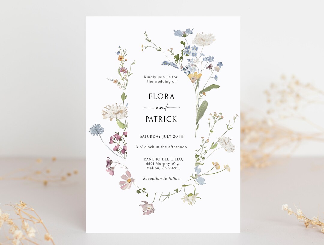 Wildflower Wedding Invitation Template, Printable Wedding Invitation ...