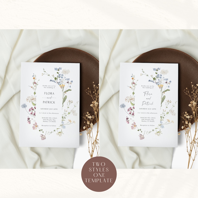 Wildflower Wedding Invitation Template, Printable Wedding Invitation ...