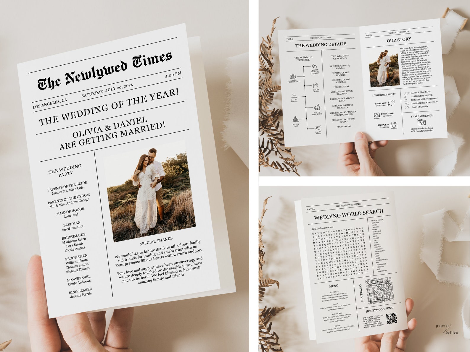 Newspaper Wedding Program Template, Editable Wedding Newspaper Program ...