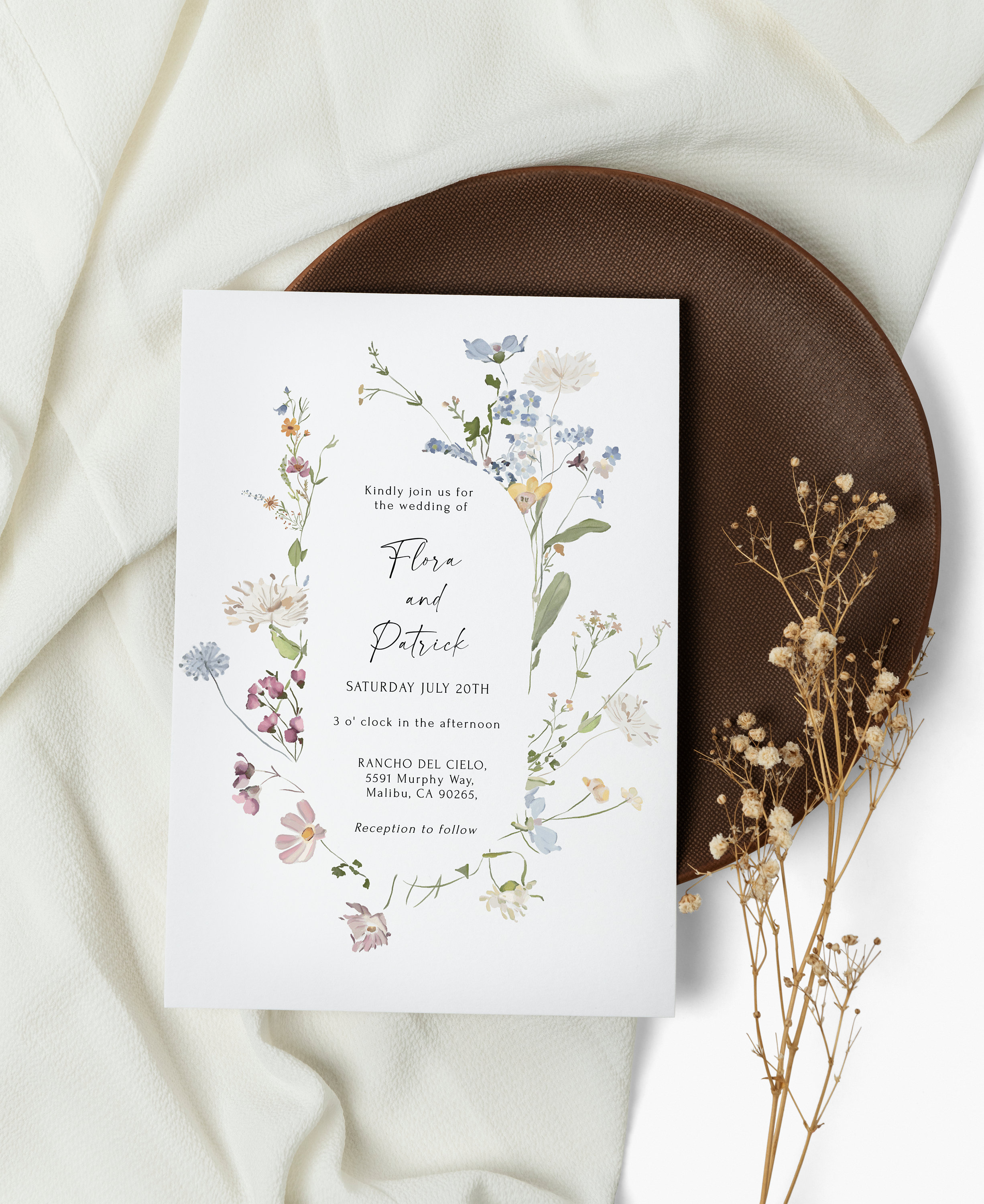 Wildflower Wedding Invitation Template, Printable Wedding Invitation ...