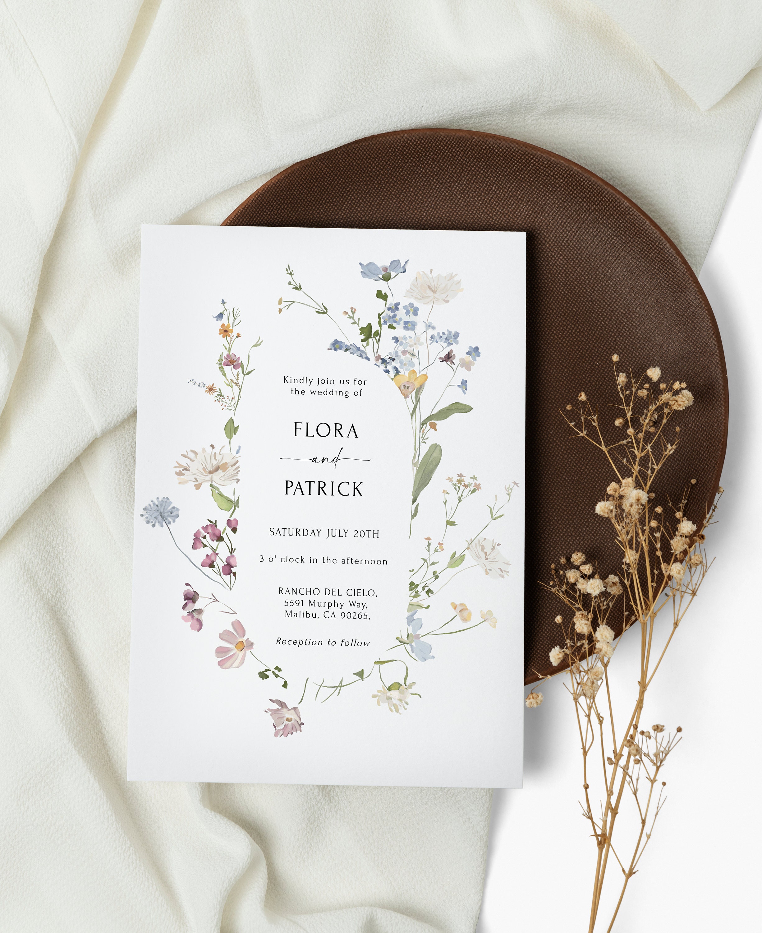 Wildflower Wedding Invitation Template, Printable Wedding Invitation ...