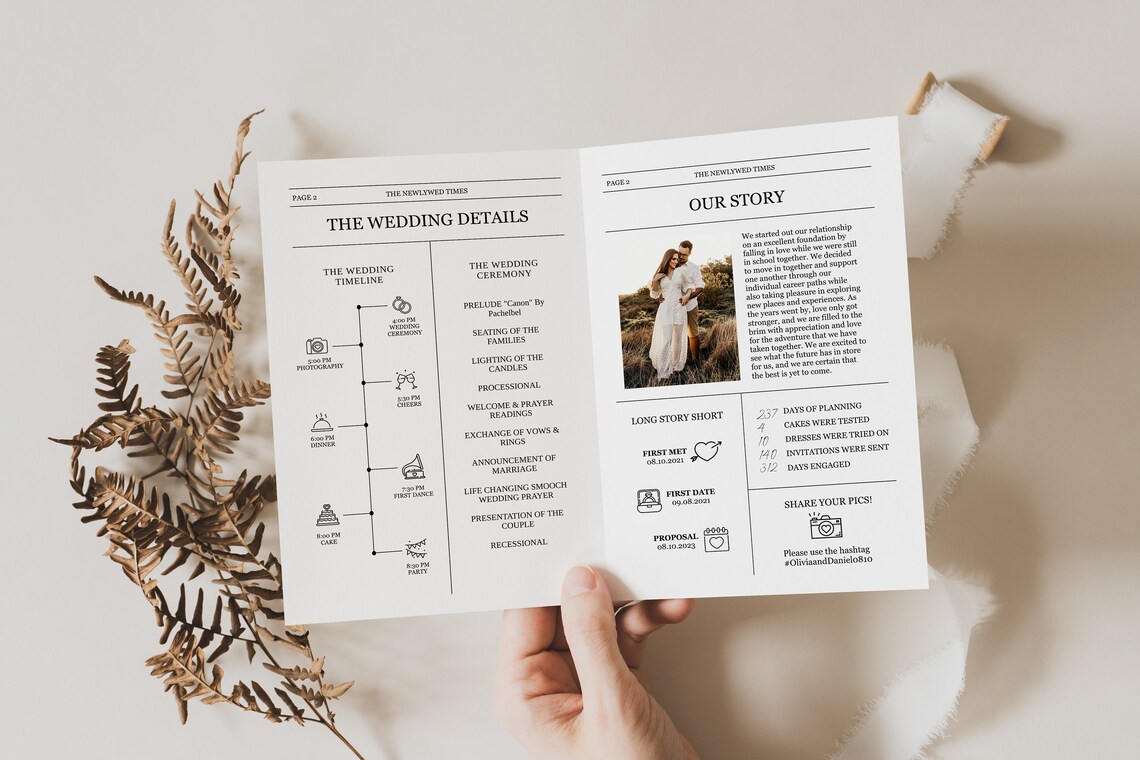 Newspaper Wedding Program Template Editable Wedding Newspaper - Etsy