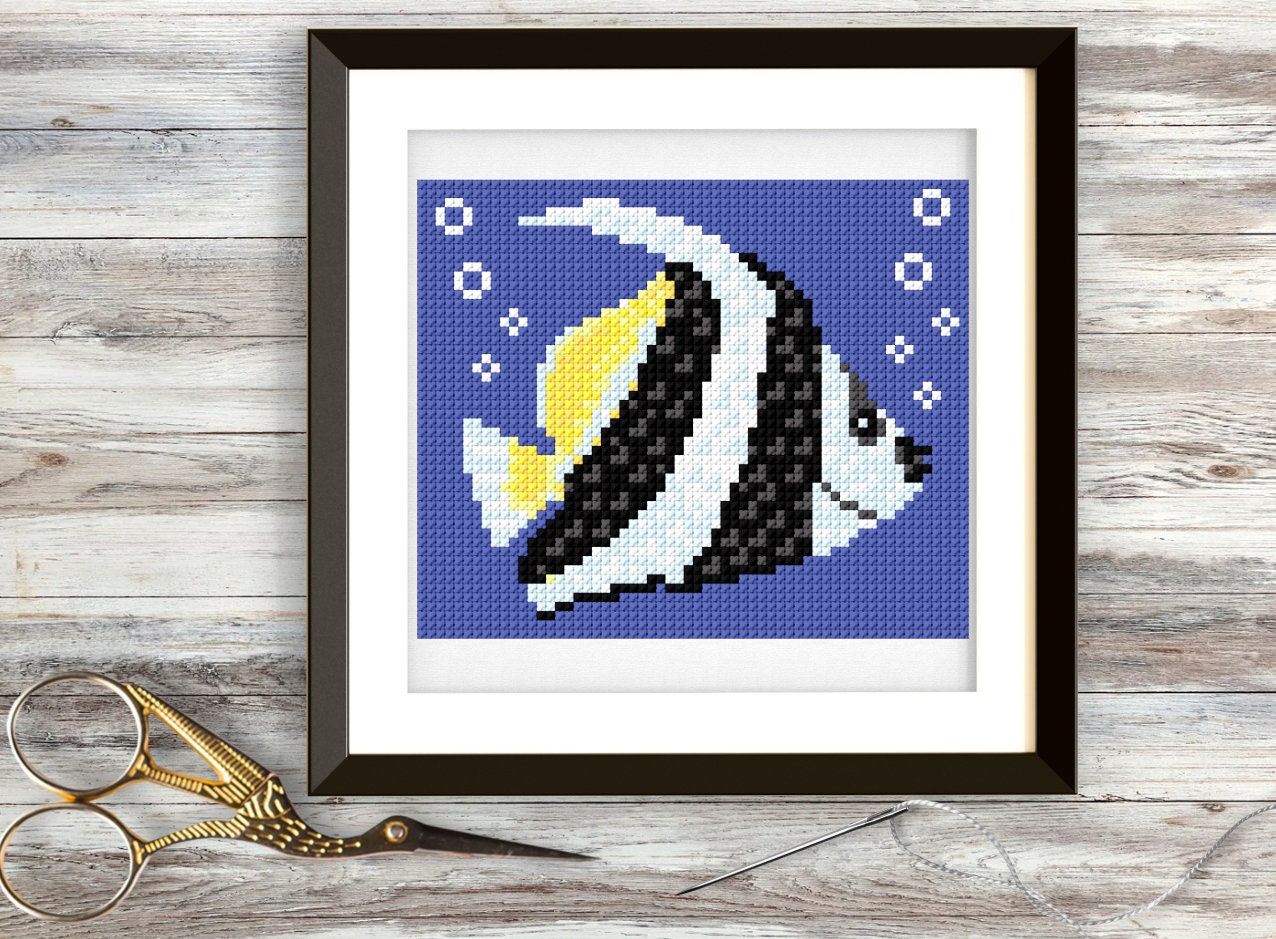 Reef Bannerfish Cross Stitch Pattern Tropical Fish Cross Stitch Pattern ...