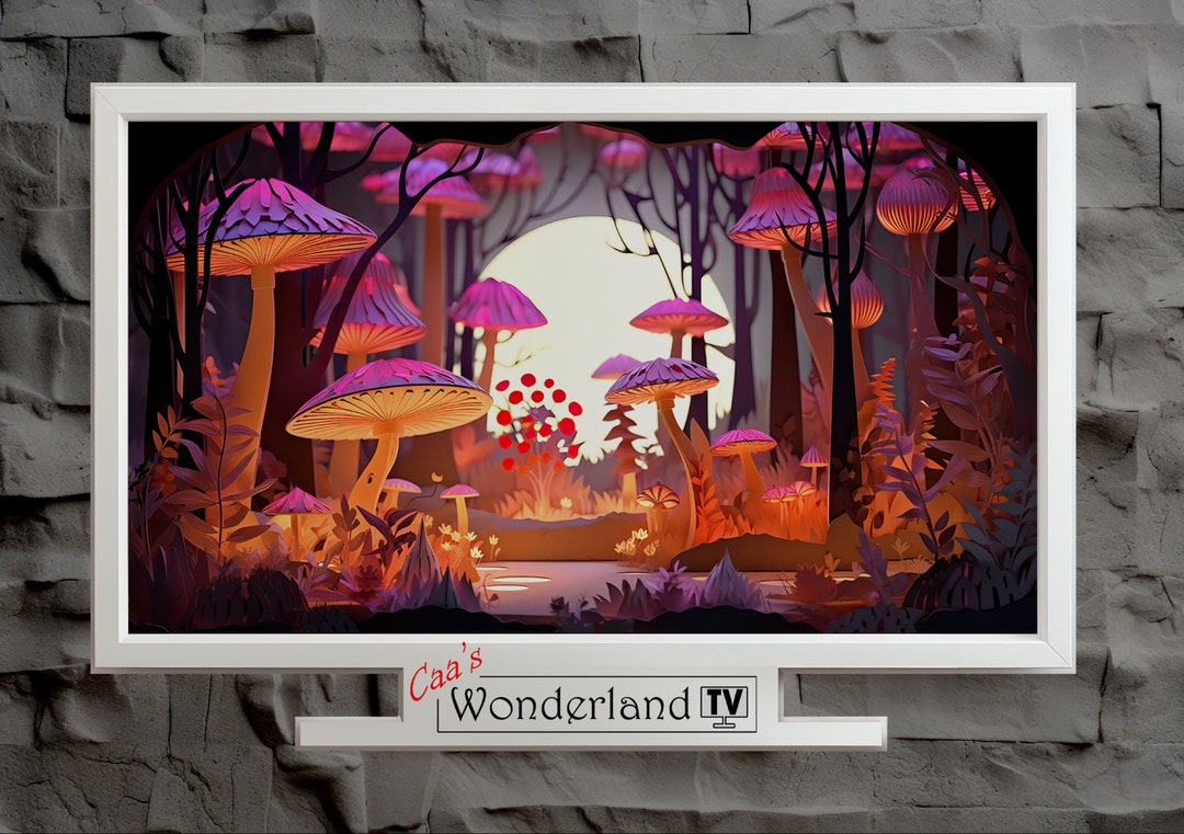 Mushroom Forest Samsung the Frame TV Art, Papercut Lightbox Style, 3D ...
