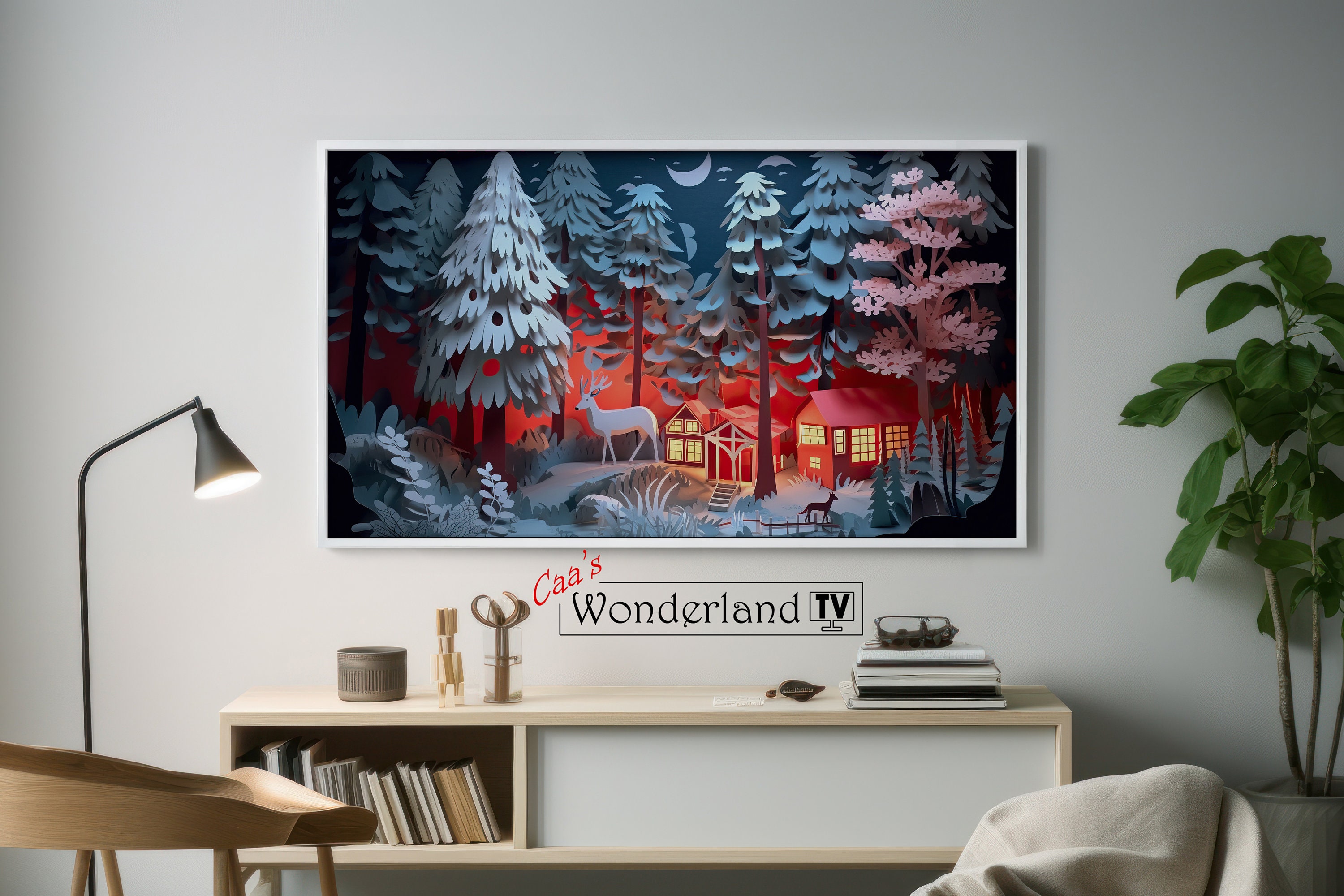 Cabin in the Snow Samsung the Frame TV Art, Papercut Lightbox Style, 3D ...