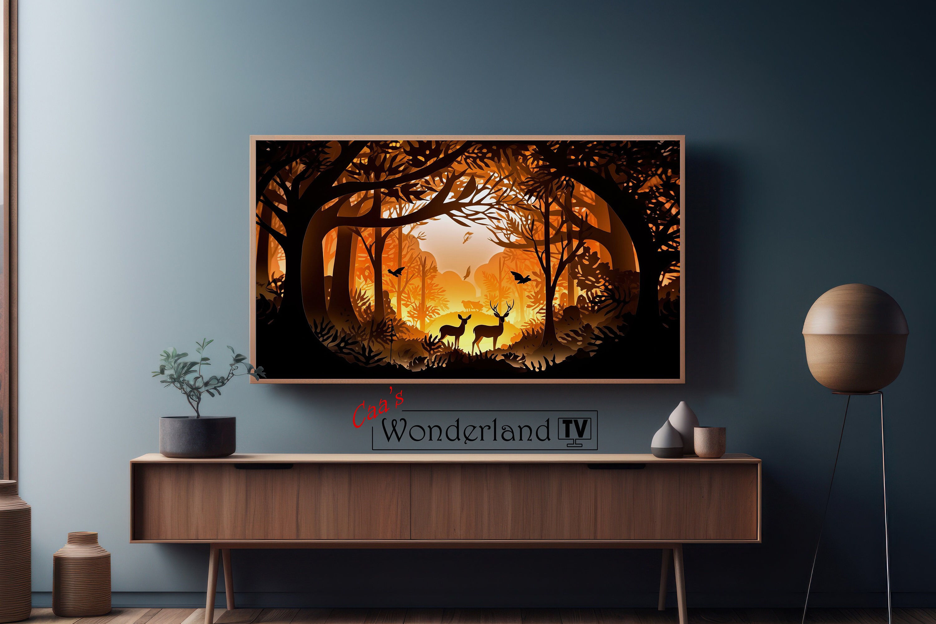 Deer Forest Samsung the Frame TV Art, Papercut Lightbox Style, 3D ...