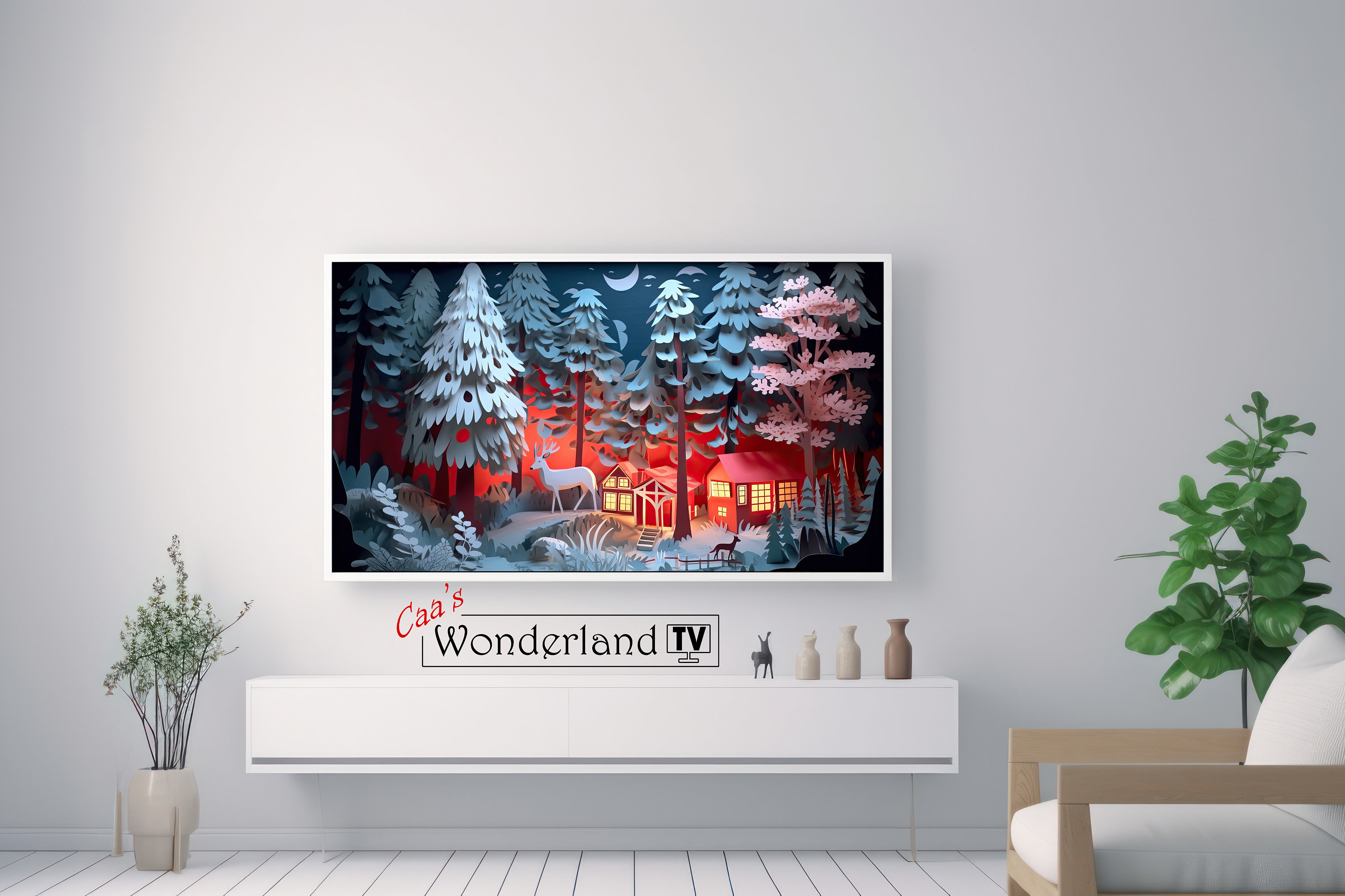 Cabin in the Snow Samsung the Frame TV Art, Papercut Lightbox Style, 3D ...