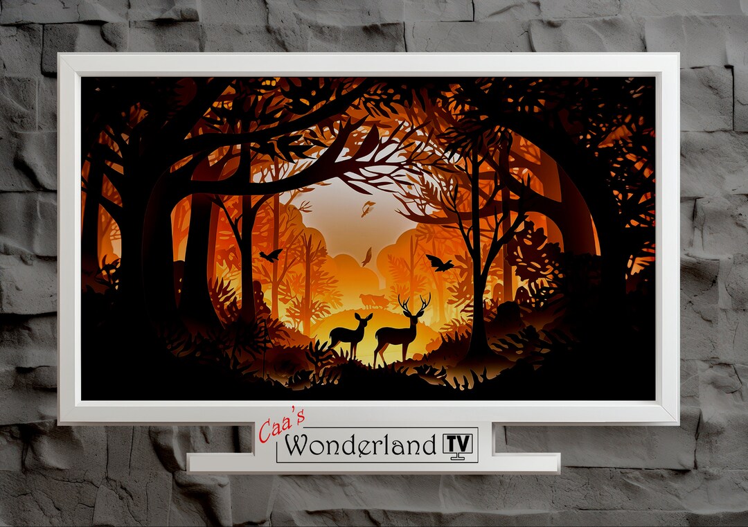 Deer Forest Samsung the Frame TV Art, Papercut Lightbox Style, 3D ...