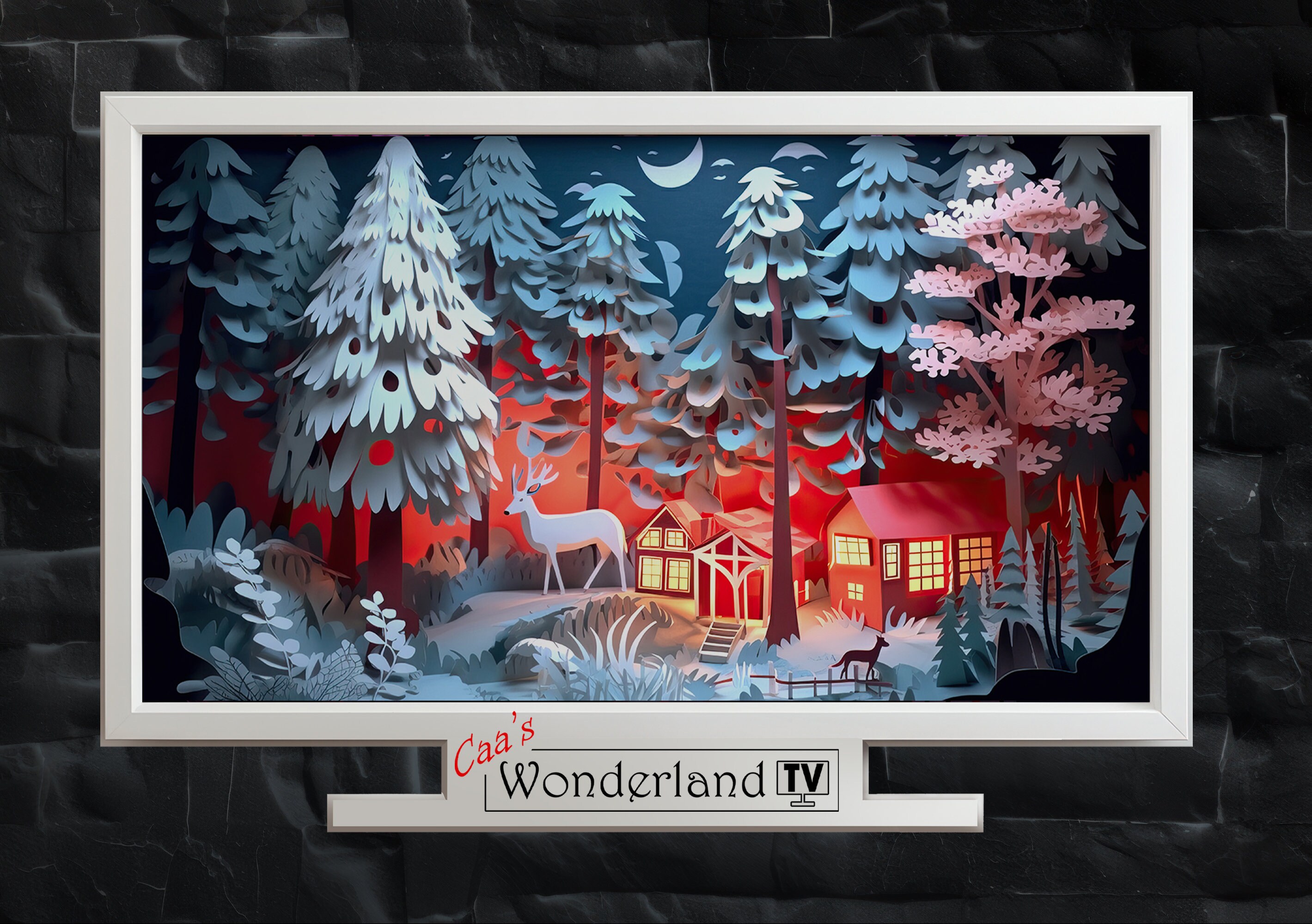 Cabin in the Snow Samsung the Frame TV Art, Papercut Lightbox Style, 3D ...