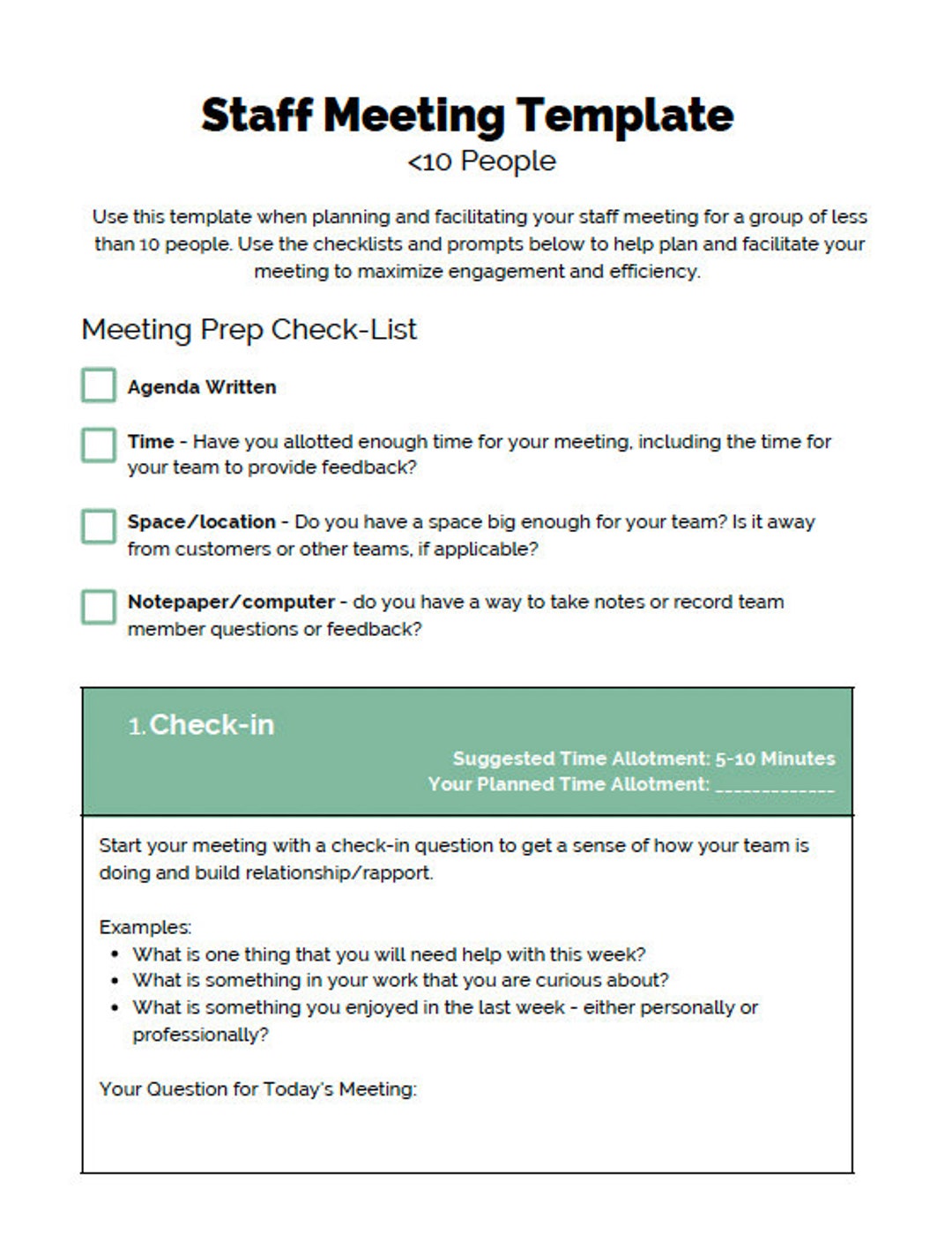 Staff Meeting Worksheet - Etsy