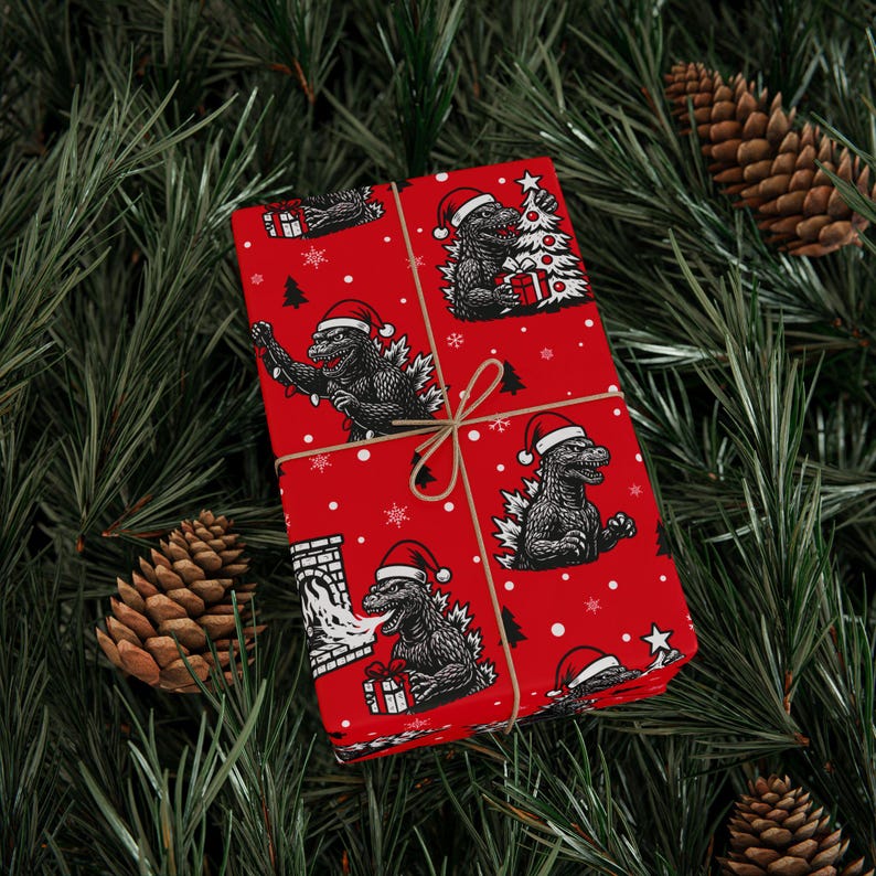 Godzilla Christmas Wrapping Paper | Kaiju Gift Wrap | Godzilla Gift ...