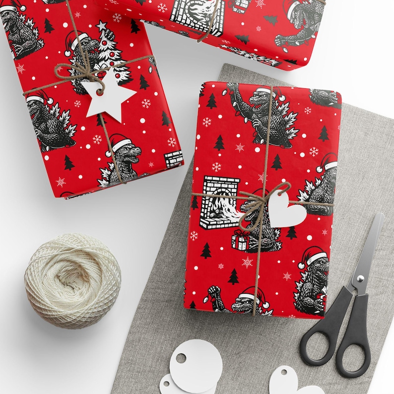 Godzilla Christmas Wrapping Paper | Kaiju Gift Wrap | Godzilla Gift ...