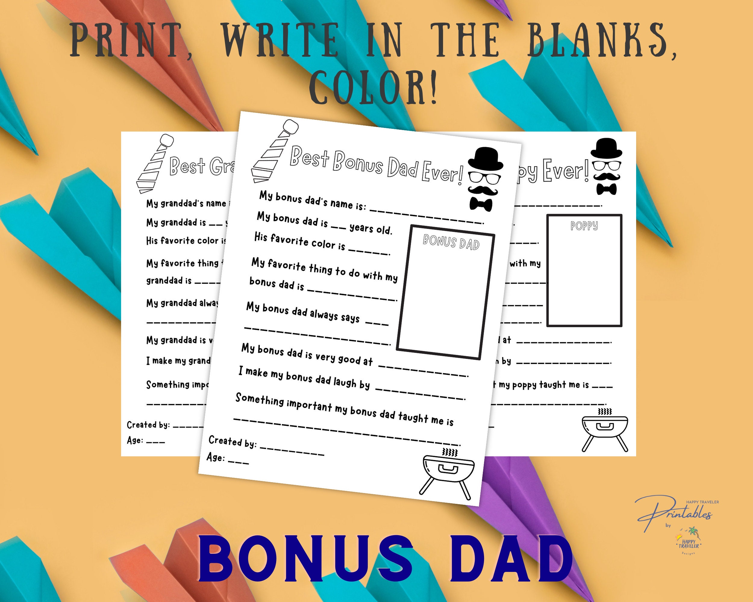Father's Day BONUS DAD Printable Gift Template for Kids, Create a ...