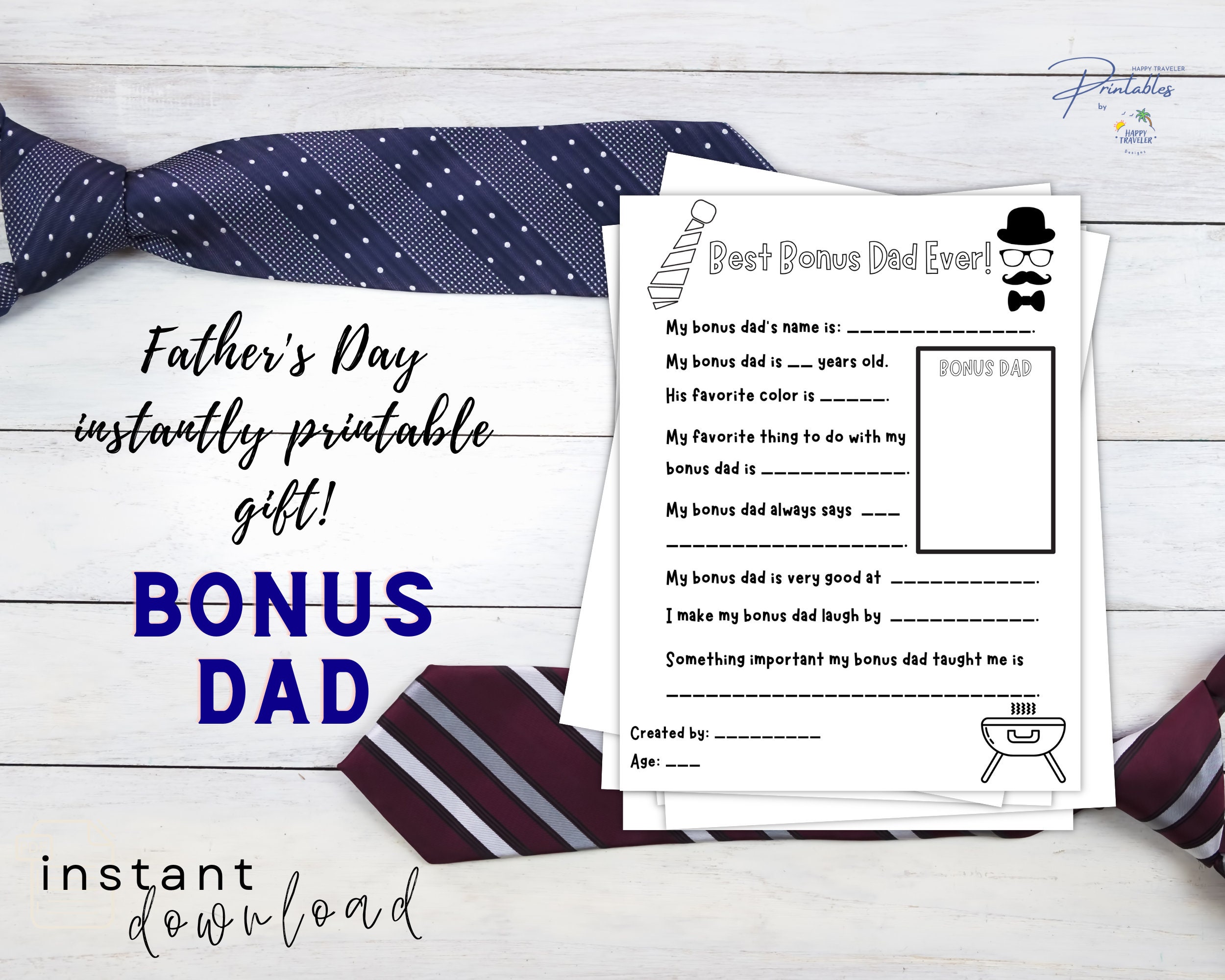 Father's Day BONUS DAD Printable Gift Template for Kids, Create a ...
