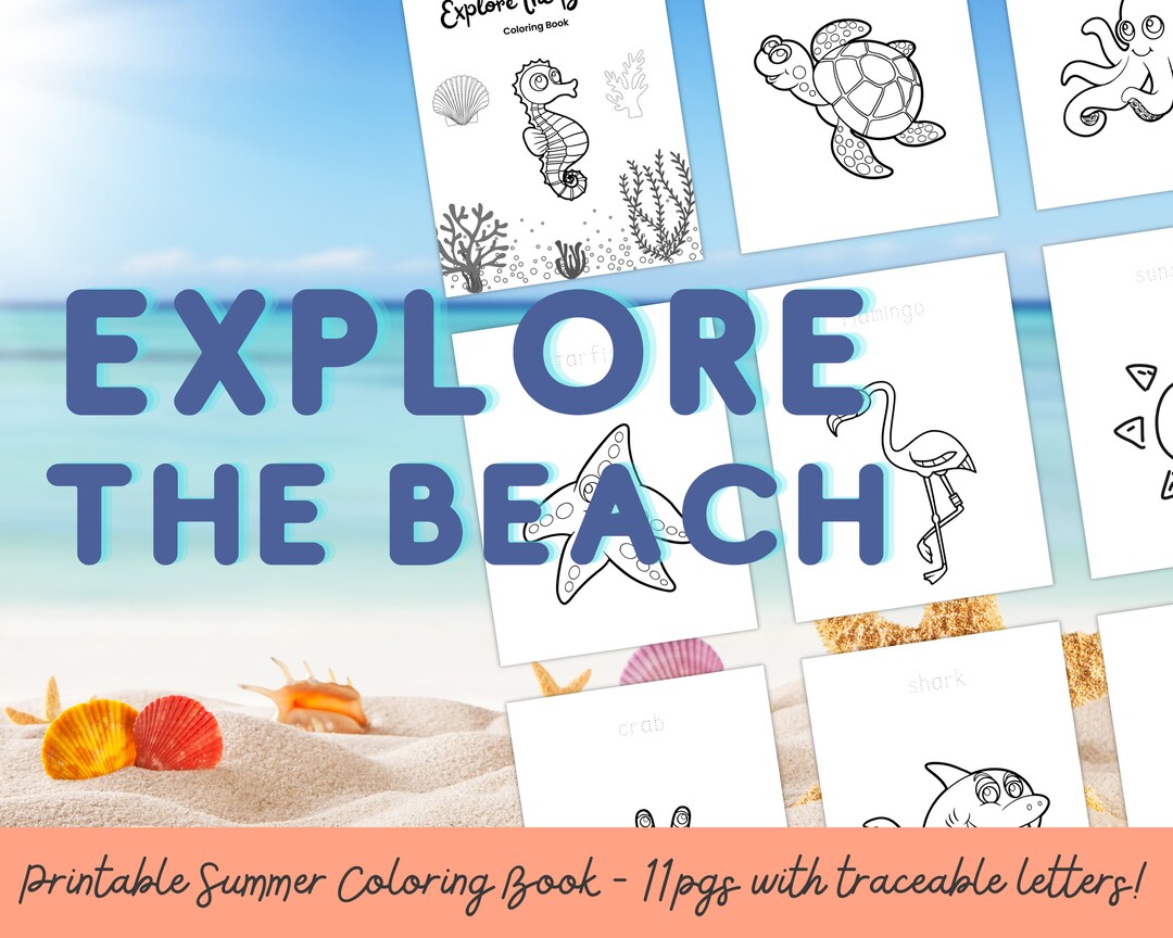 Summer Coloring Book Pages Beach Coloring Traceable Letters - Etsy
