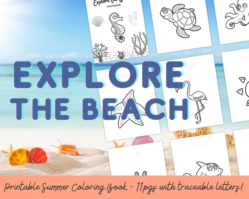 Summer Coloring Book Pages Beach Coloring Traceable Letters - Etsy
