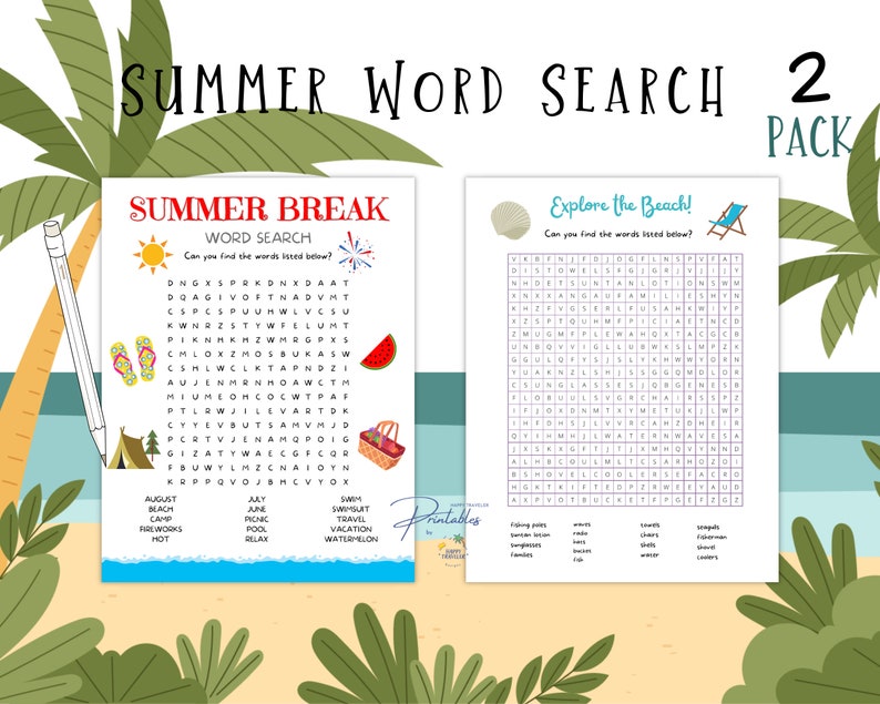Kids Summer Activity Word Search Printable Two Pack Bundle, Homeschool ...