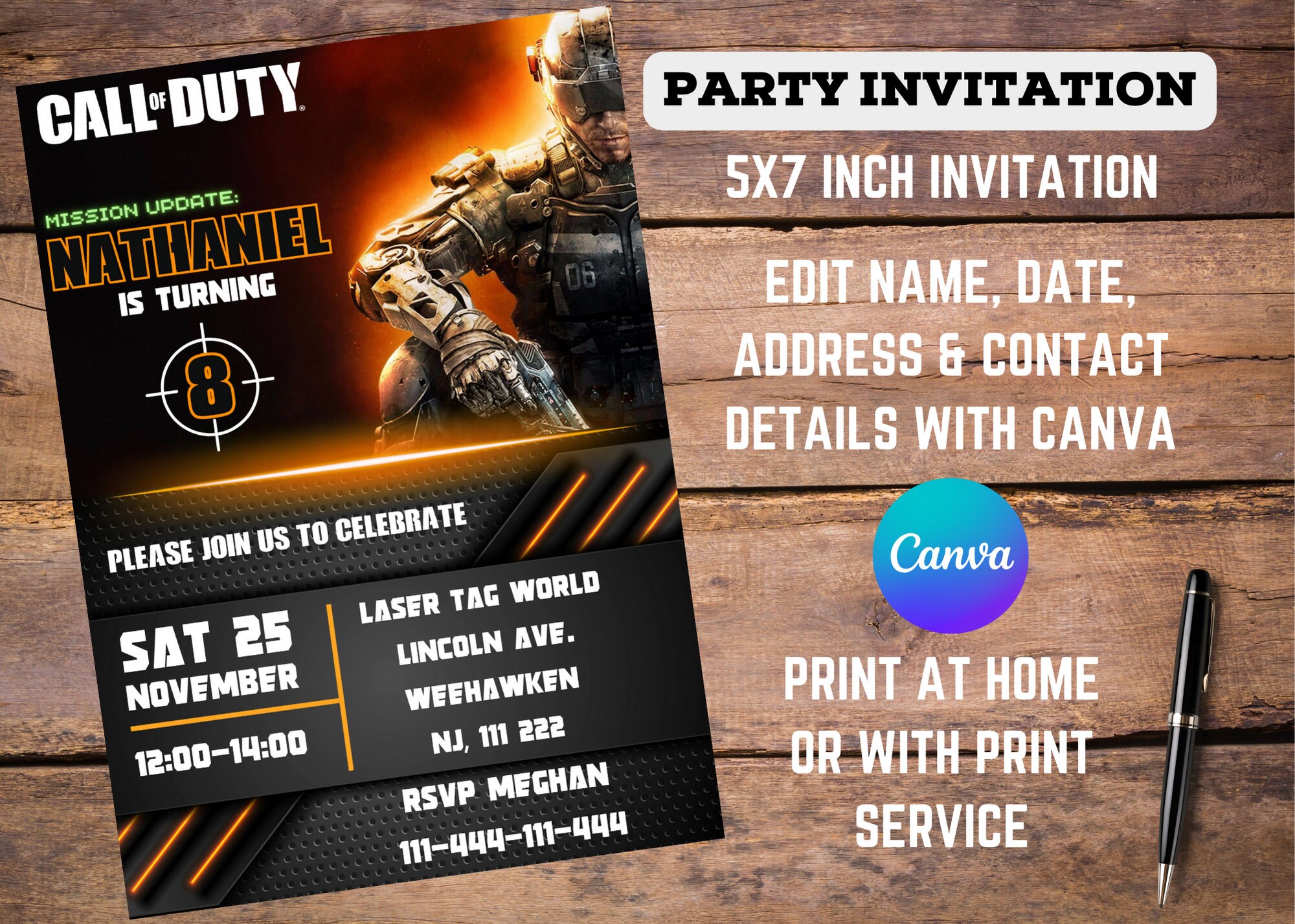 Call of Duty Kids Birthday Printable Editable Customisable Digital ...