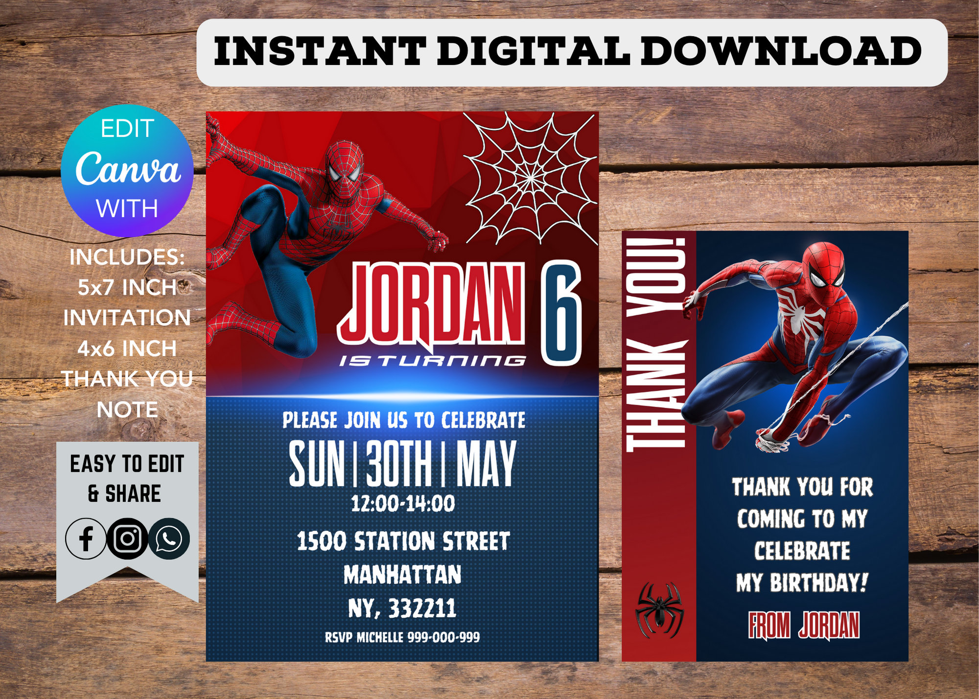 Spiderman Editable Printable Customisable Birthday Invitation Template ...