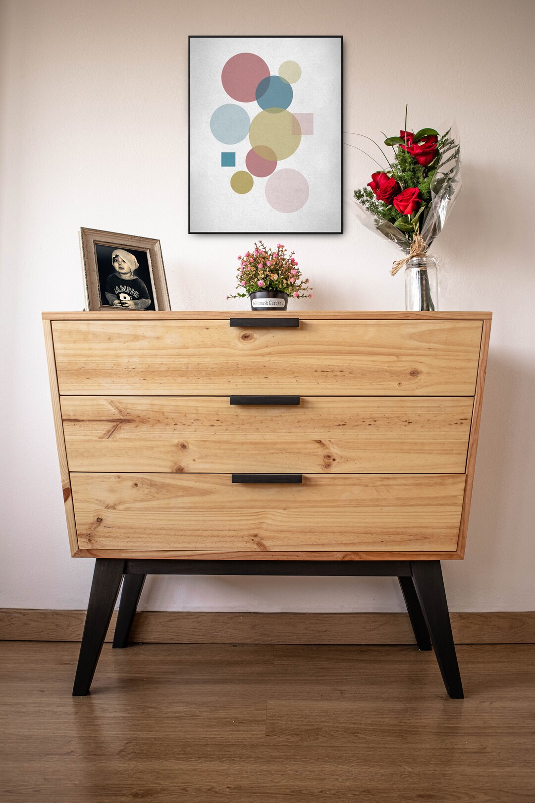 Angular Chest of Drawers, 3 Drawers, Mid Century Modern Furniture, Pine ...