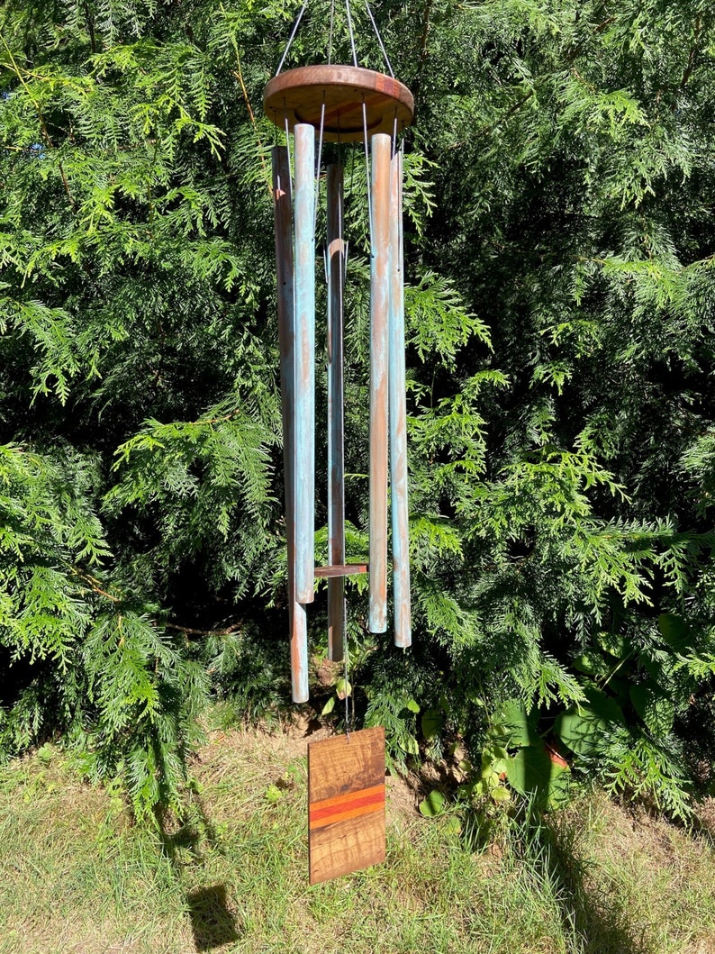 Handcrafted Rustic Aged Copper Wind Chimes - Premium Hardwood Wind ...