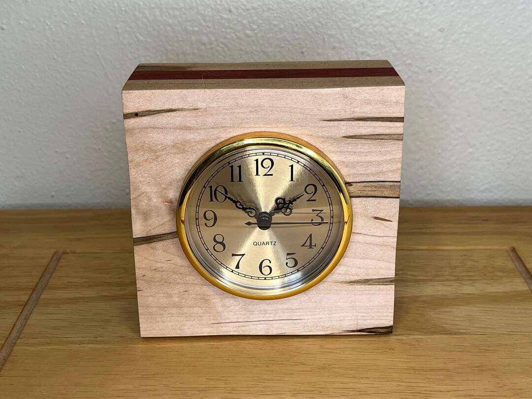 Ambrosia Maple Cube Clock | Handcrafted Wood Desk Clock | Padauk Accent ...