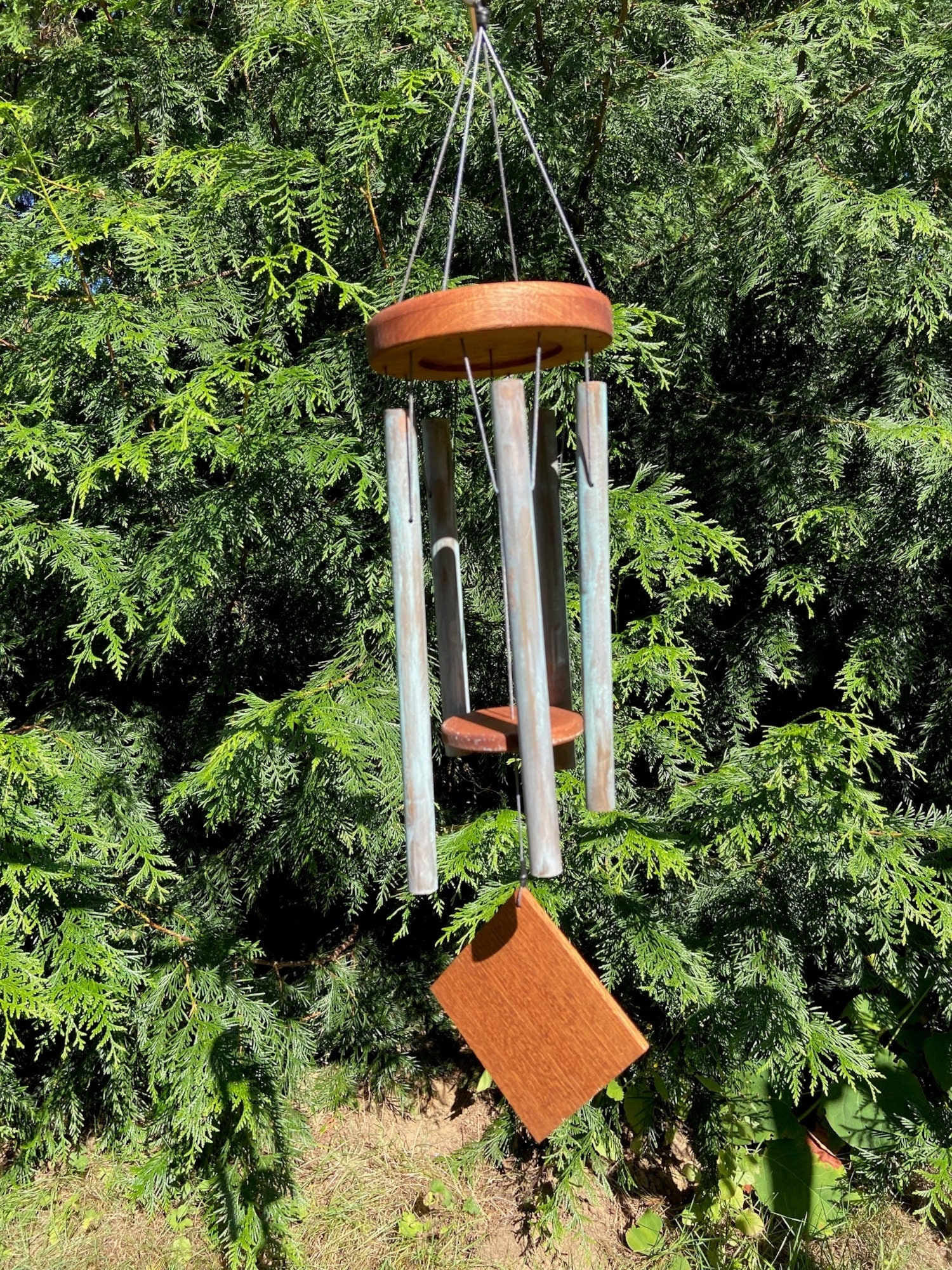 Handcrafted Rustic Aged Copper Wind Chimes - Premium Hardwood Wind ...