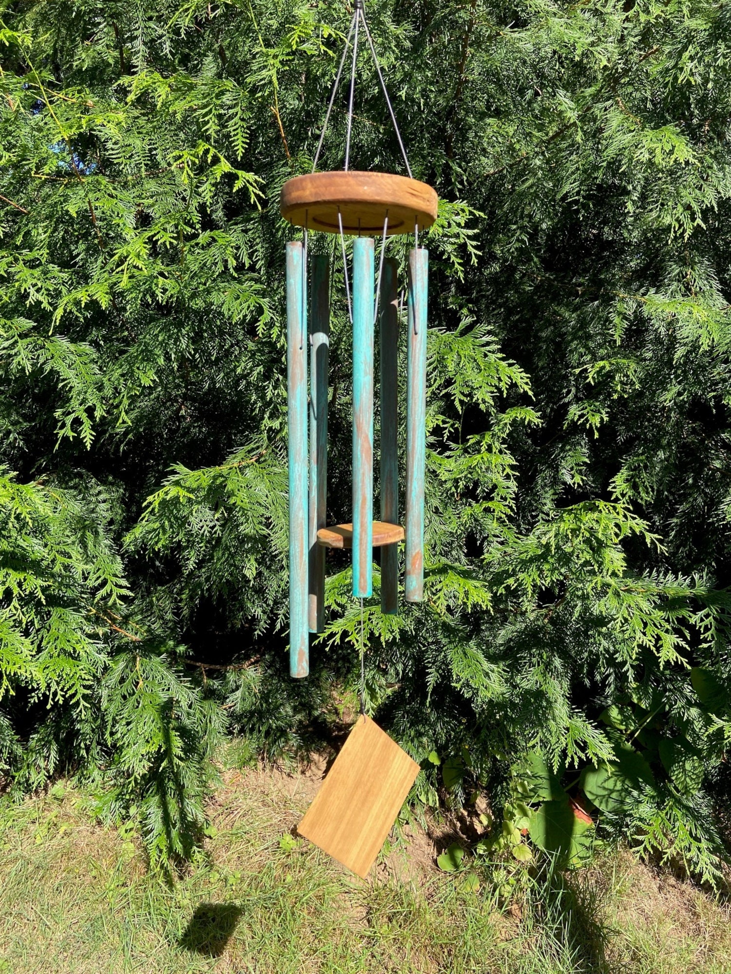 Handcrafted Rustic Aged Copper Wind Chimes - Premium Hardwood Wind ...