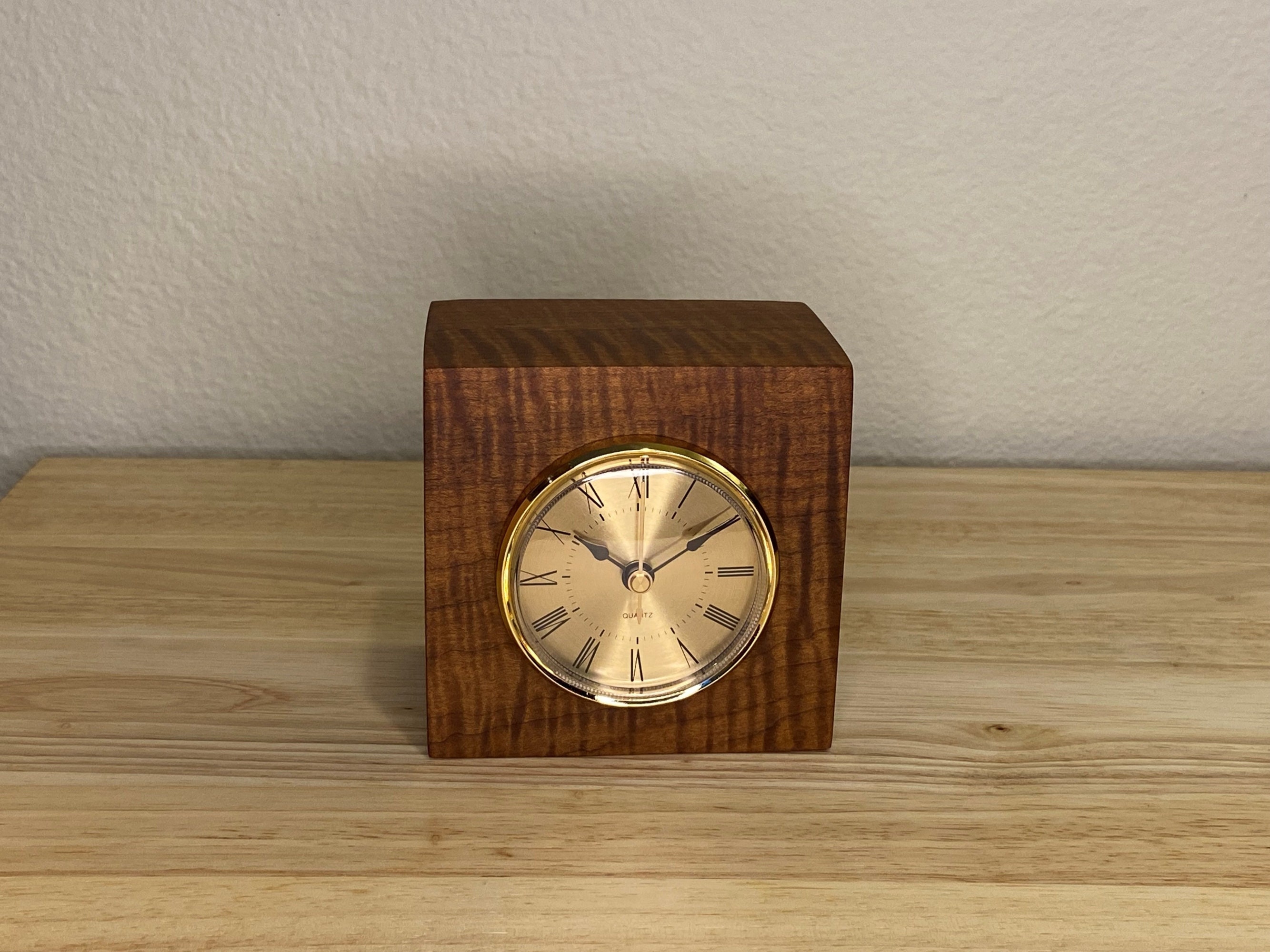 Curly Wood Clock - Handcrafted Roasted Curly Maple Wood Cube Clock ...