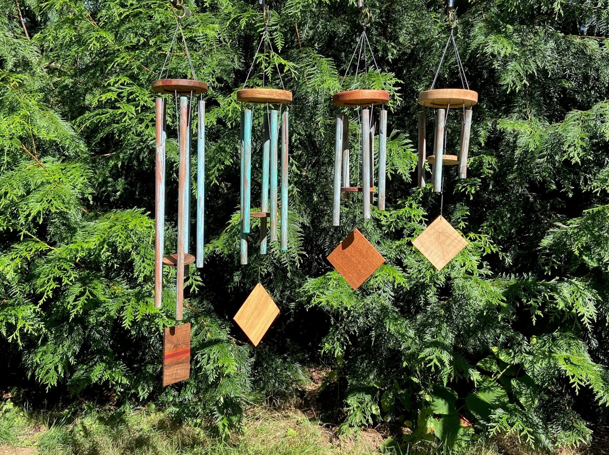 Handcrafted Rustic Aged Copper Wind Chimes - Premium Hardwood Wind ...