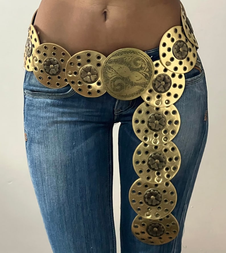 Y2K Concho Belt Disc Belt Ladies Faux Leather Vintage Style Belt 00s ...