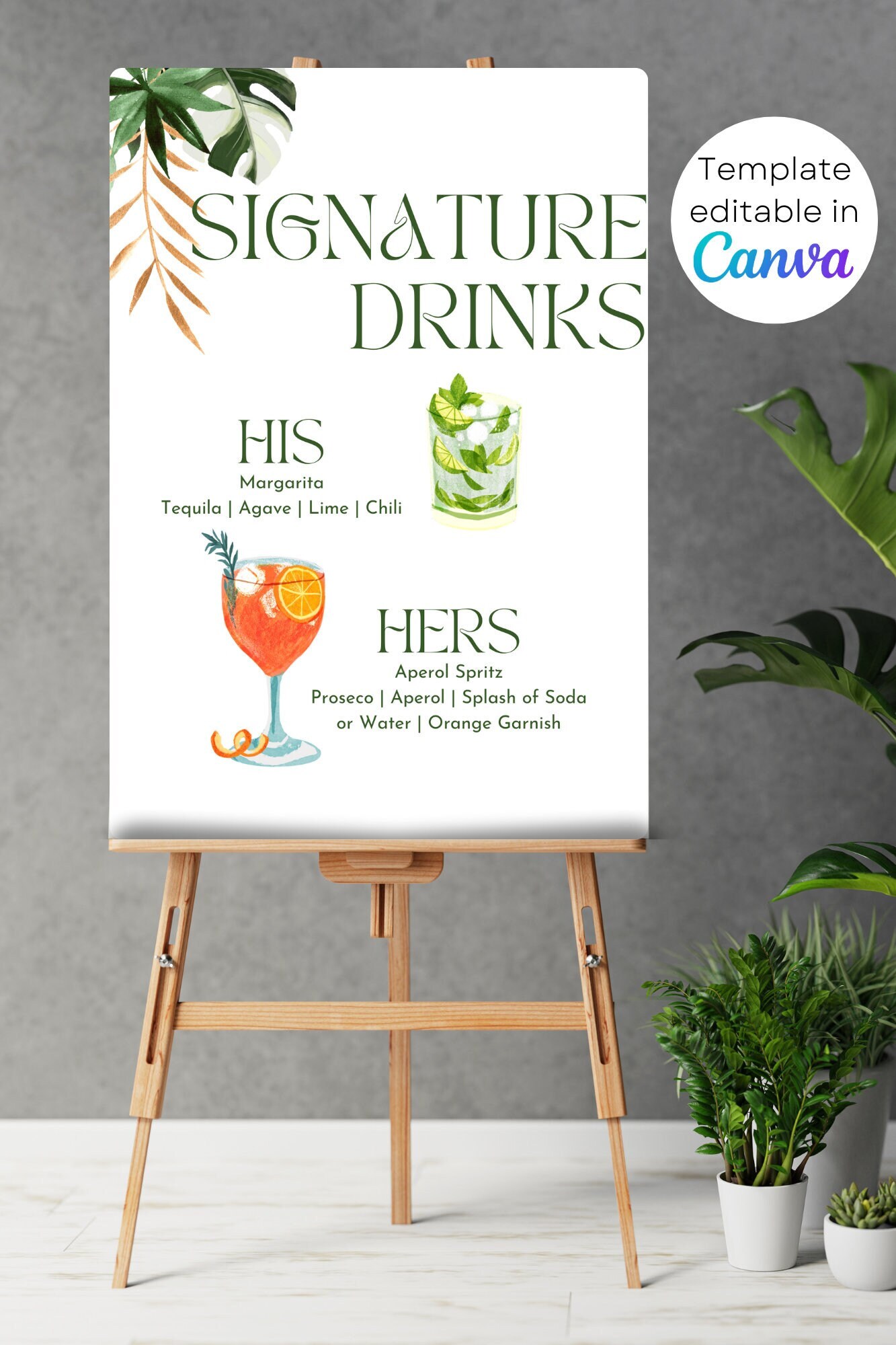 Tropical Bar Menu Signboard Template Editable in Canva Tropical Wedding ...