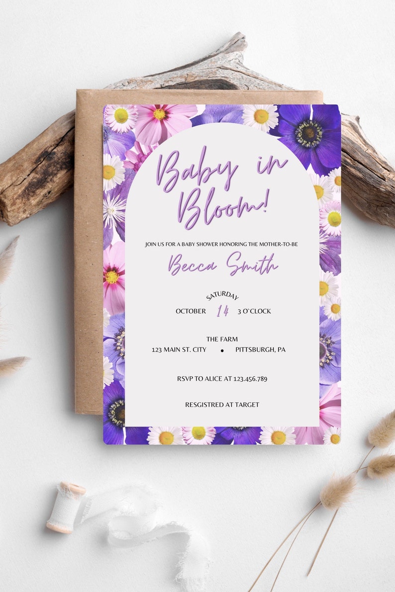 Floral Baby Shower Invitation Template Editable in Canva Baby Shower Girl Digital Downloadable ...