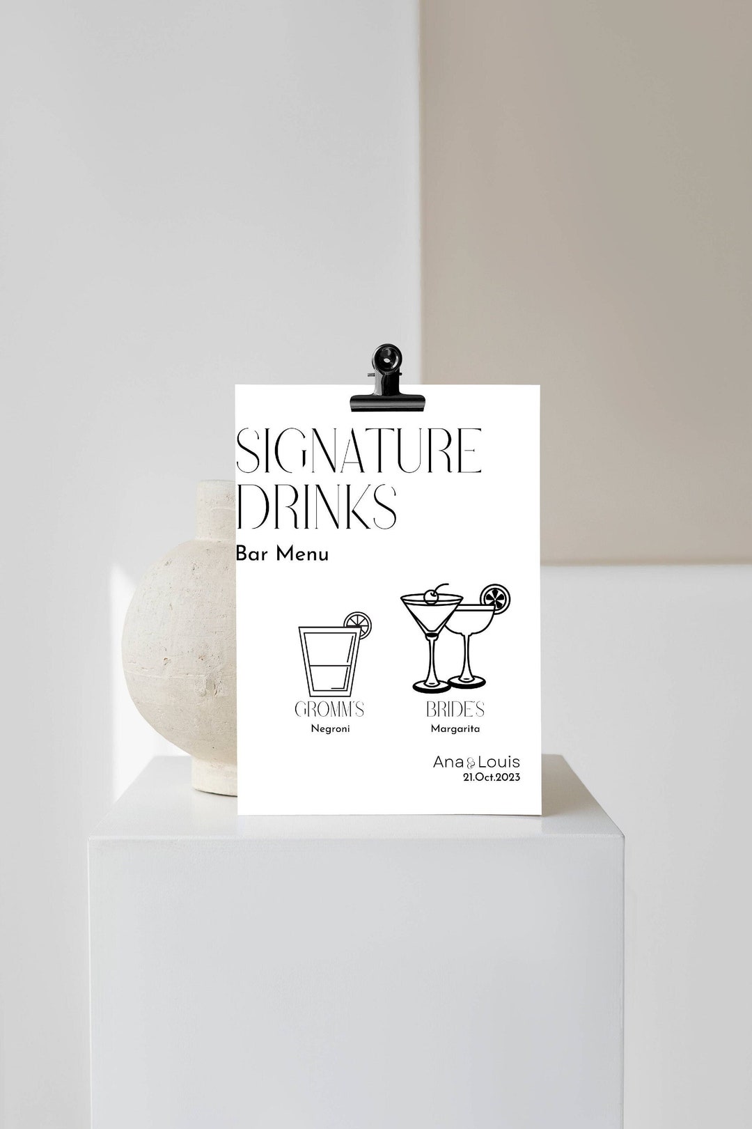 Modern Bar Menu Sign Template Editable in Canva Black and White Wedding ...