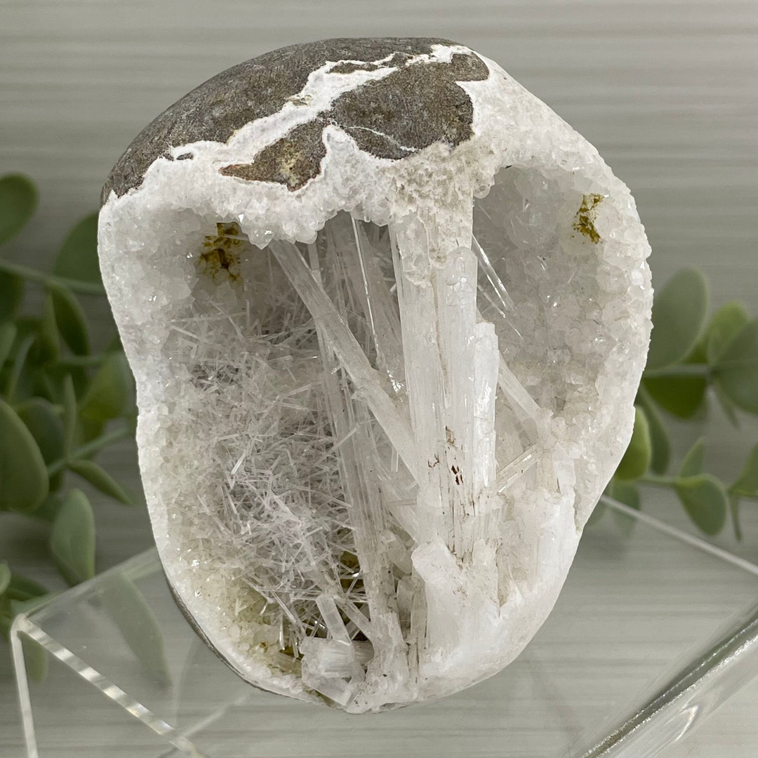 Scolecite Geode Crystal Specimen, With Quartz. Rocks, Geodes, Gemstones ...