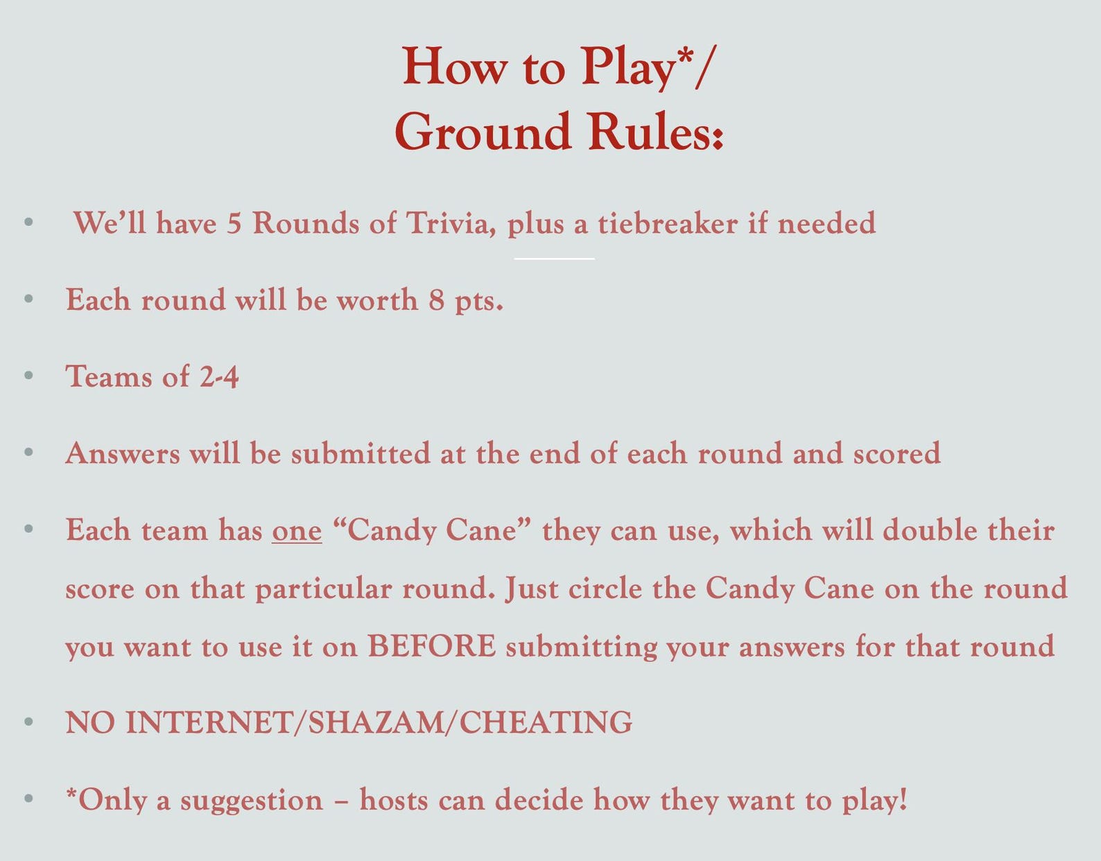 Christmas Pub Trivia Party Game - 5 Rounds + Tiebreaker, 58 Total ...