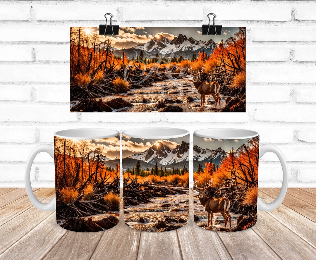 Whitetail Deer Mug Wrap: Mountain River Scene (PNG Digital Download) - Etsy