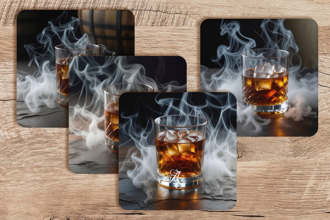 Whiskey Glass Coaster Design Set: Rustic Man Cave Barware (4x4 PNG ...