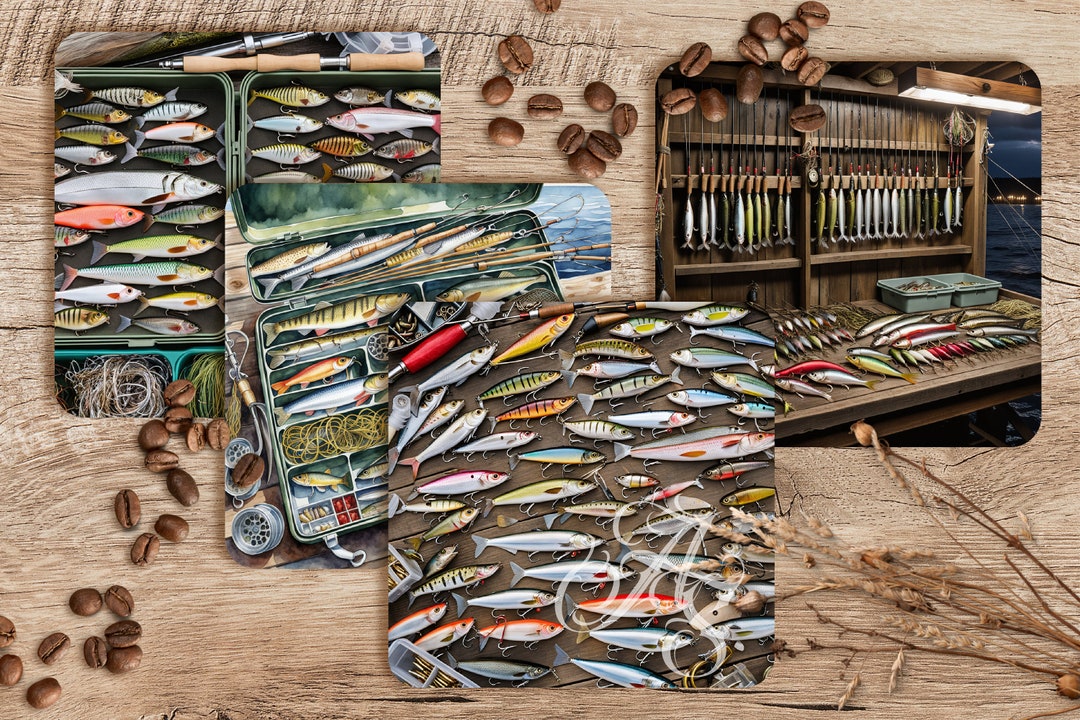Fishing Lures Sublimation Coaster Design Set, Sublimation Coaster ...