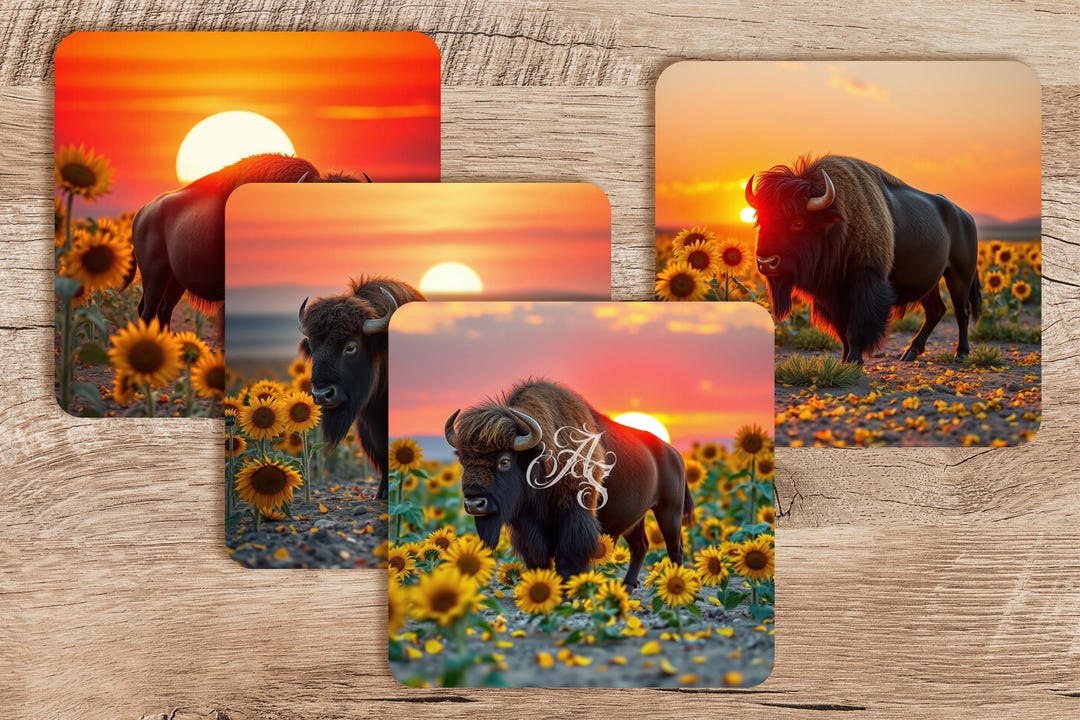 Bison Coaster PNG Design-hyper-realistic Sunset Field Scene ...