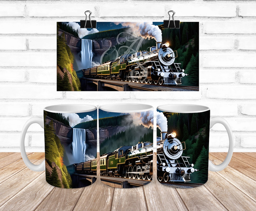 Steam Train Mug Wrap, Sublimation Mug Design, Sublimation Mug Wrap PNG ...