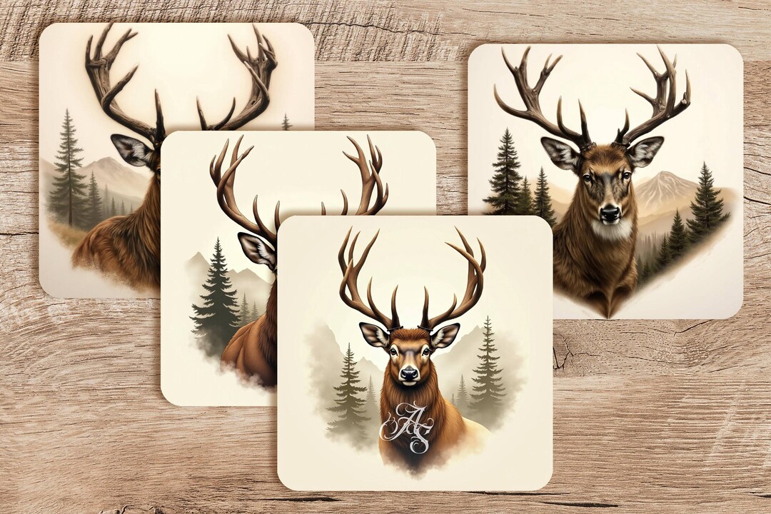 Wildlife Coaster Design Set: Sepia Deer PNG (digital Download, 4x4in ...