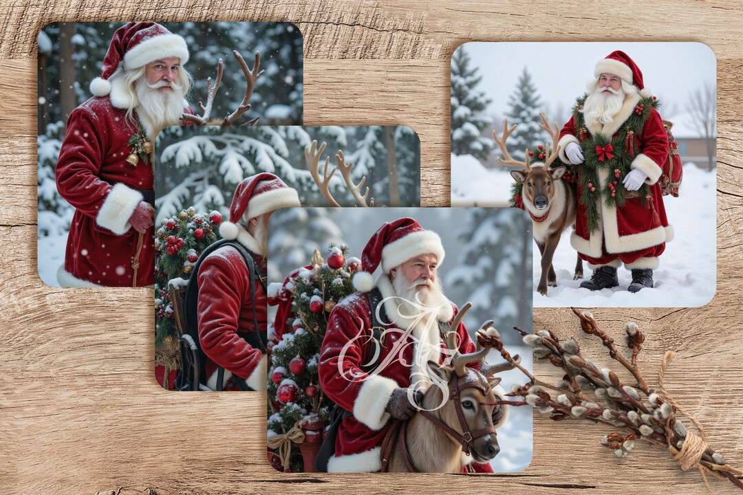 Coaster PNG Santa With His Helper, Winter Holiday PNG Sublimation ...
